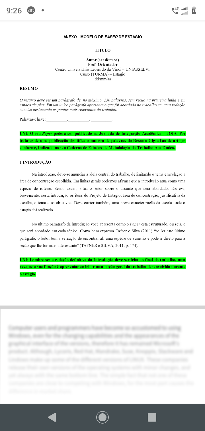 modelo de paper - Pedagogia