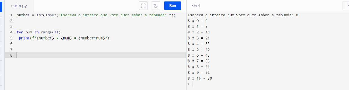 Atividade letra A - Tabuada - Programação Python