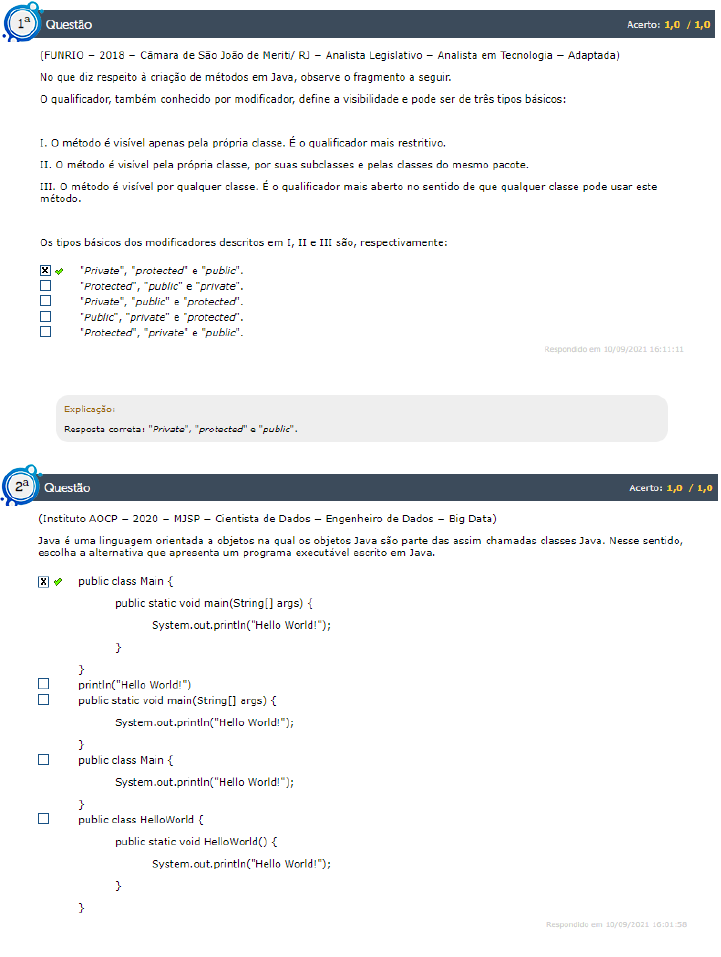 9 Acertos Simulado Av ProgramaÇÃo Orientada A Objetos Em Java Linguagem De Programação Java