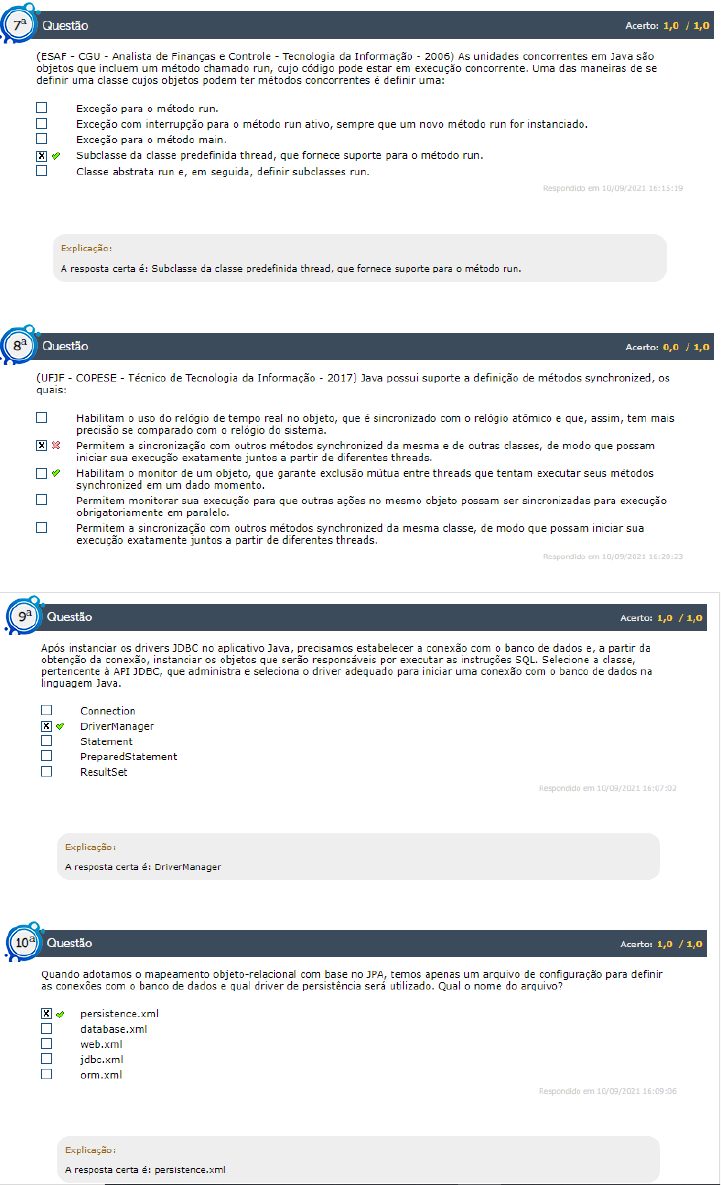 9 Acertos Simulado Av ProgramaÇÃo Orientada A Objetos Em Java Linguagem De Programação Java
