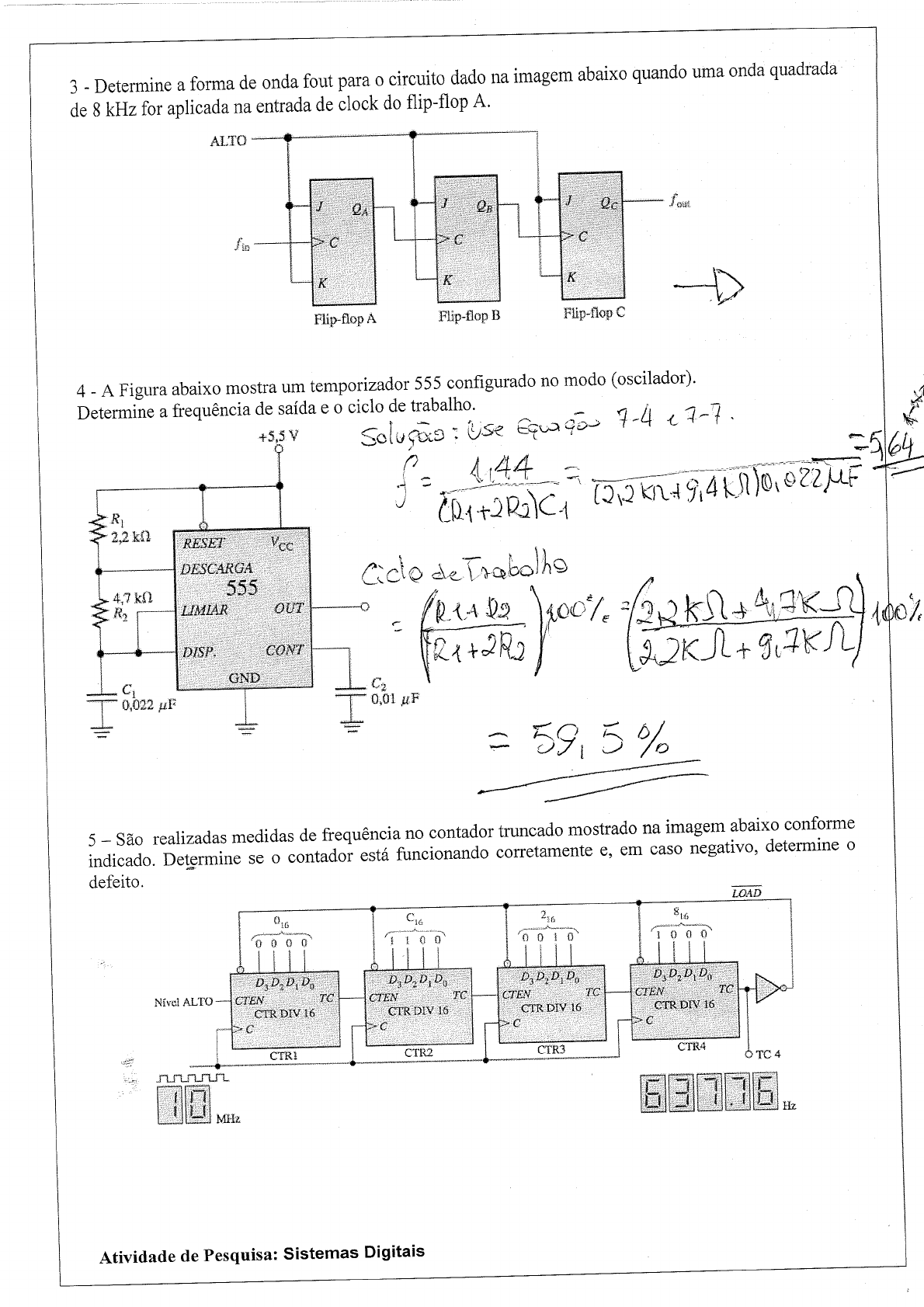 Atividade sistemas digitais - Eletrônica I
