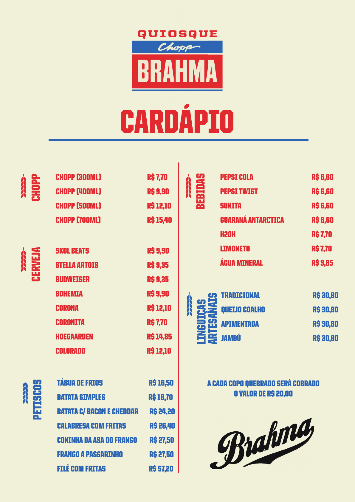 CARDÁPIO BRAHMA-2 - Culinária CARDÁPIO BRAHMA-2 - Culinária