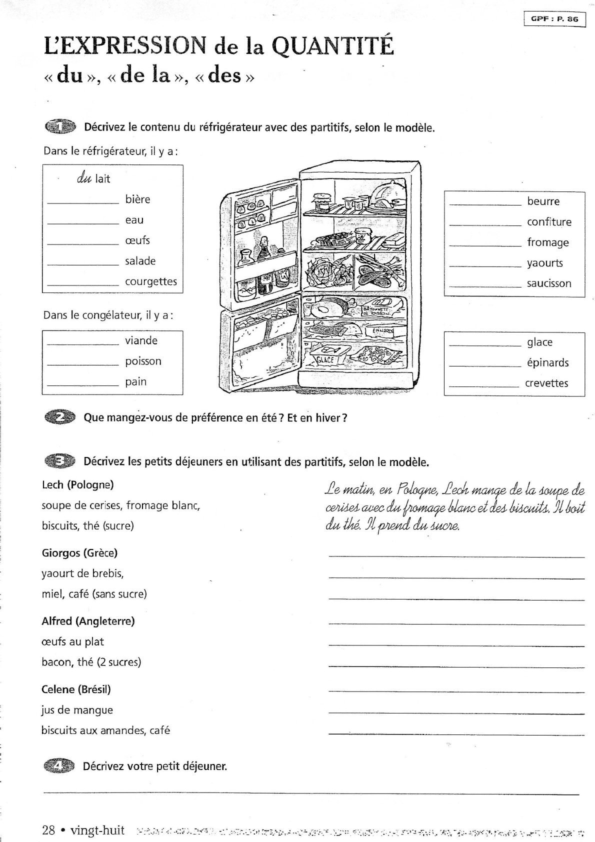 exercice - expression de la quantité - Francês I