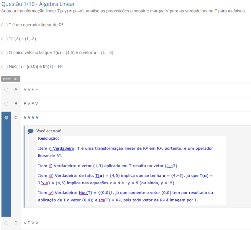 Algebra Linear Atividade Pratica - Álgebra Linear I