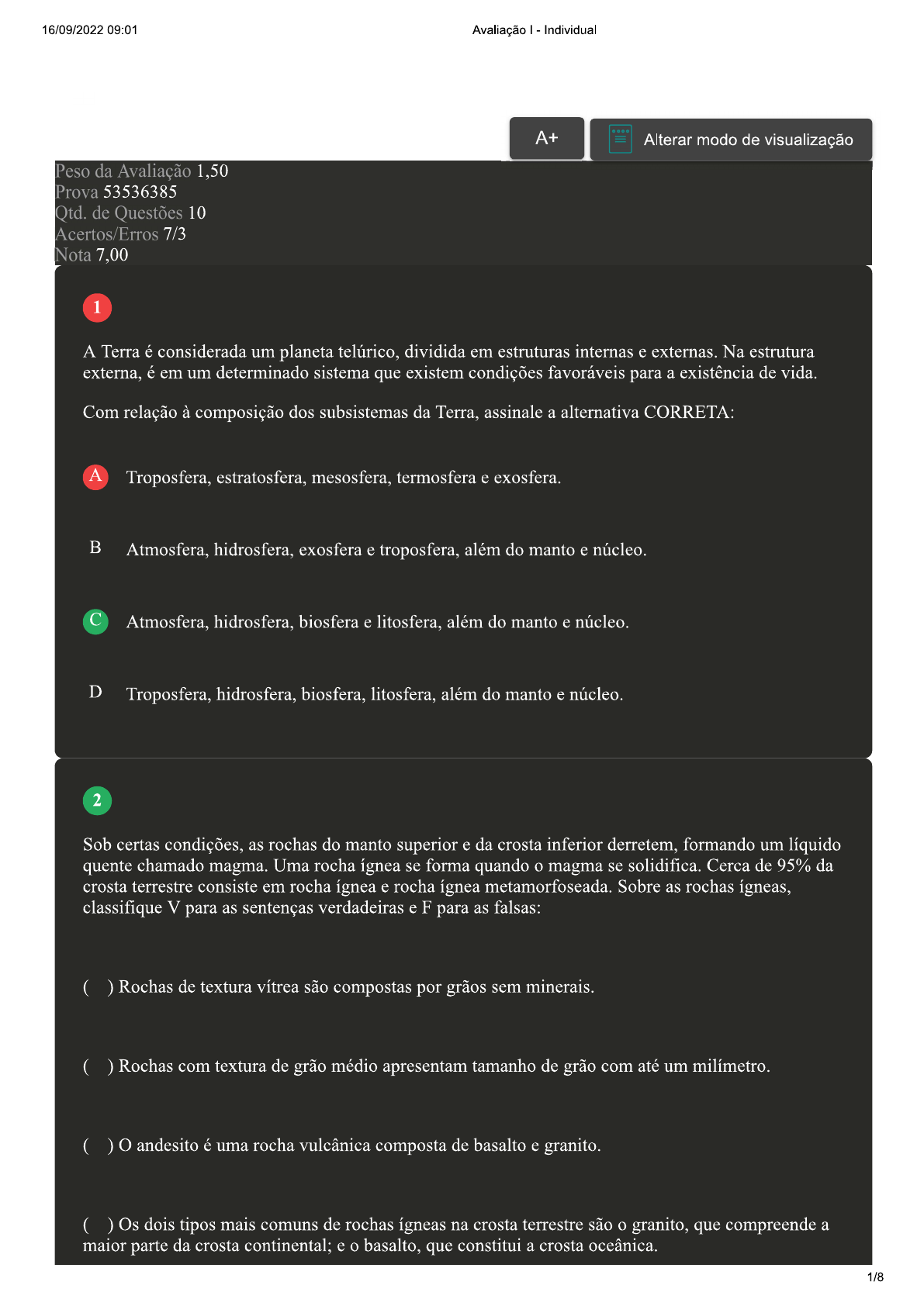 geologia avaliaçao I - Geologia