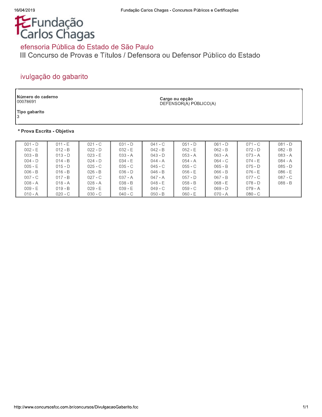 fcc-2019-dpe-sp-defensor-publico-gabarito - Concursos fcc-2019-dpe-sp-defensor-publico-gabarito - Concursos