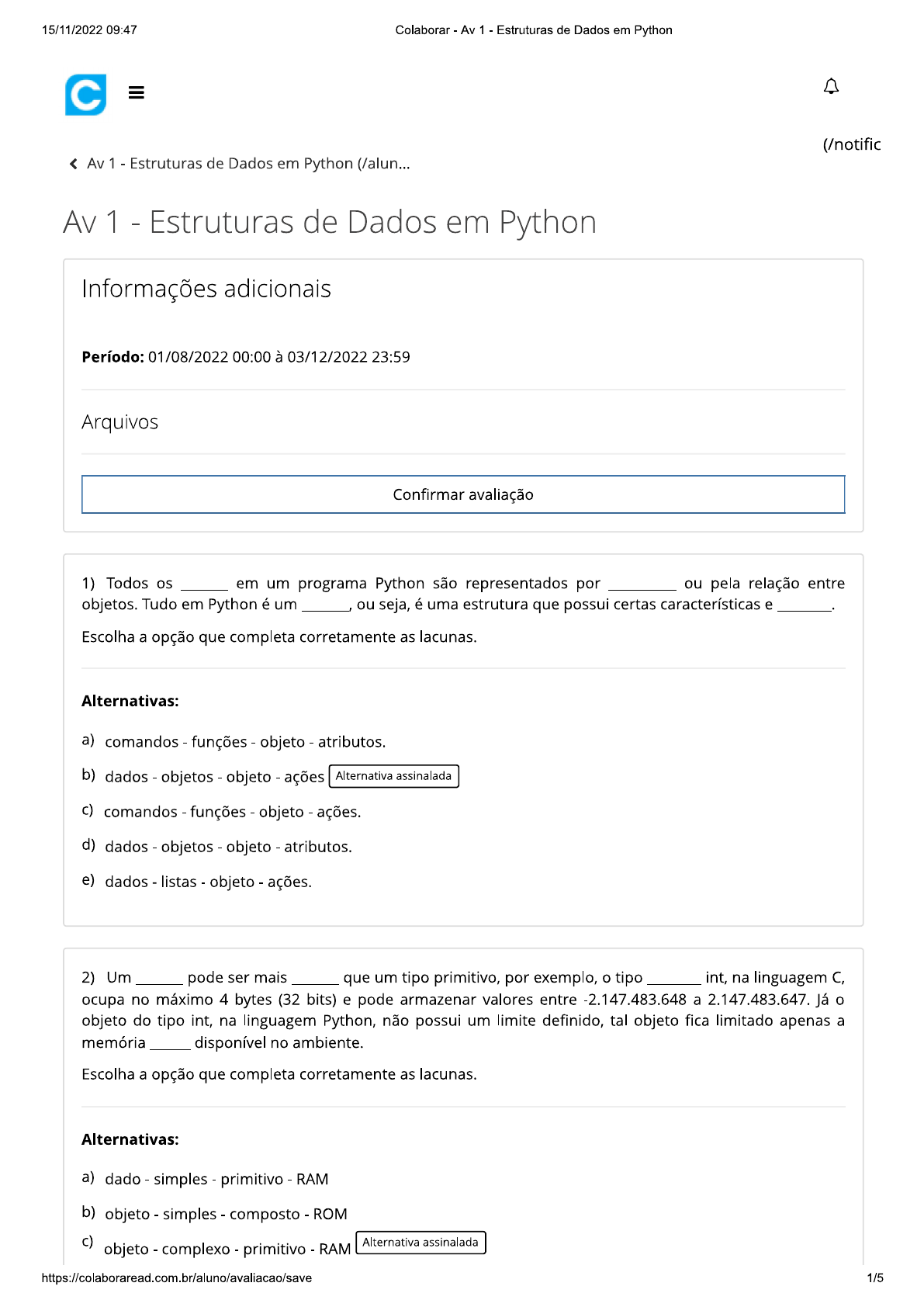 Av 1 - Estruturas de Dados em Python (UNOPAR) - Análise de Dados