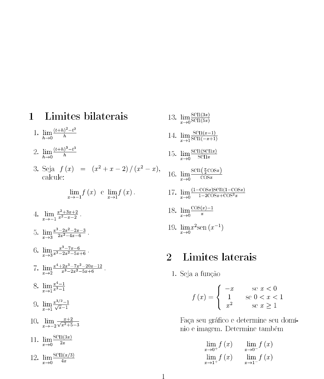 Lista limites 2 - Cálculo I