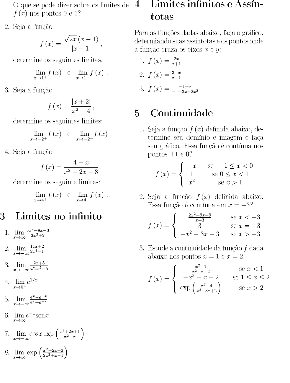 Lista limites 2 - Cálculo I