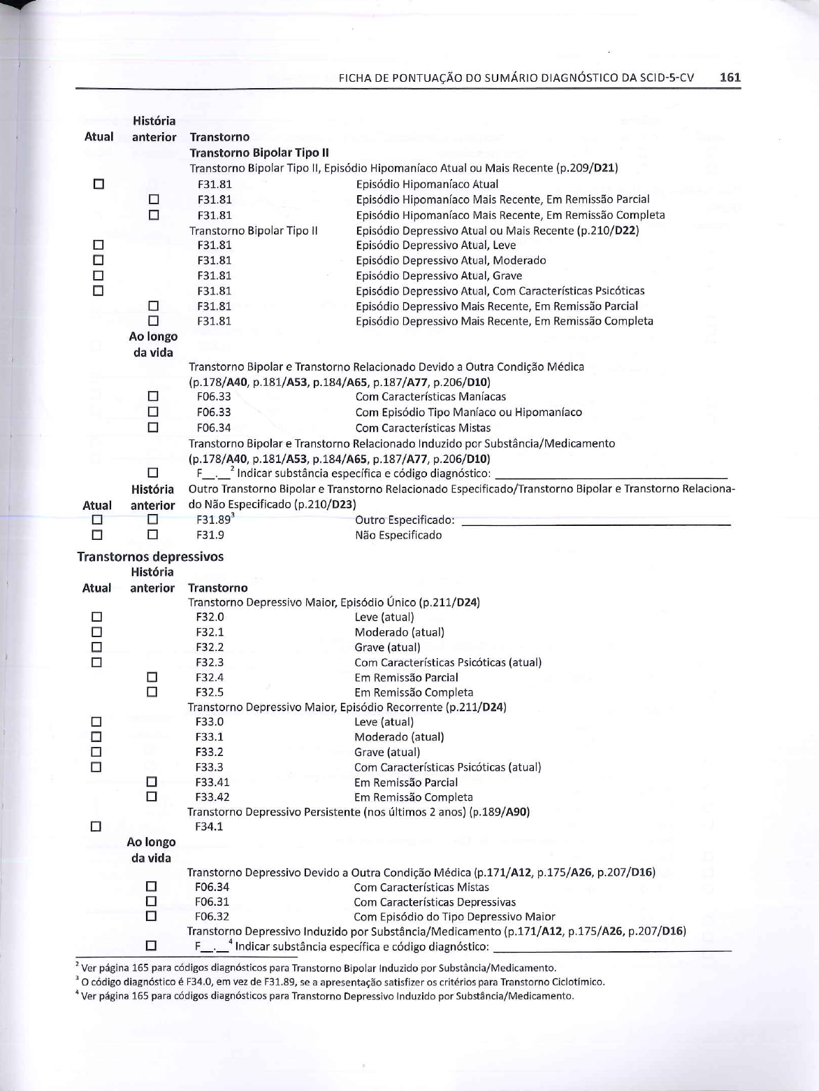 SCID 5 CV VERSÃO CLINICA - Diagnósticos