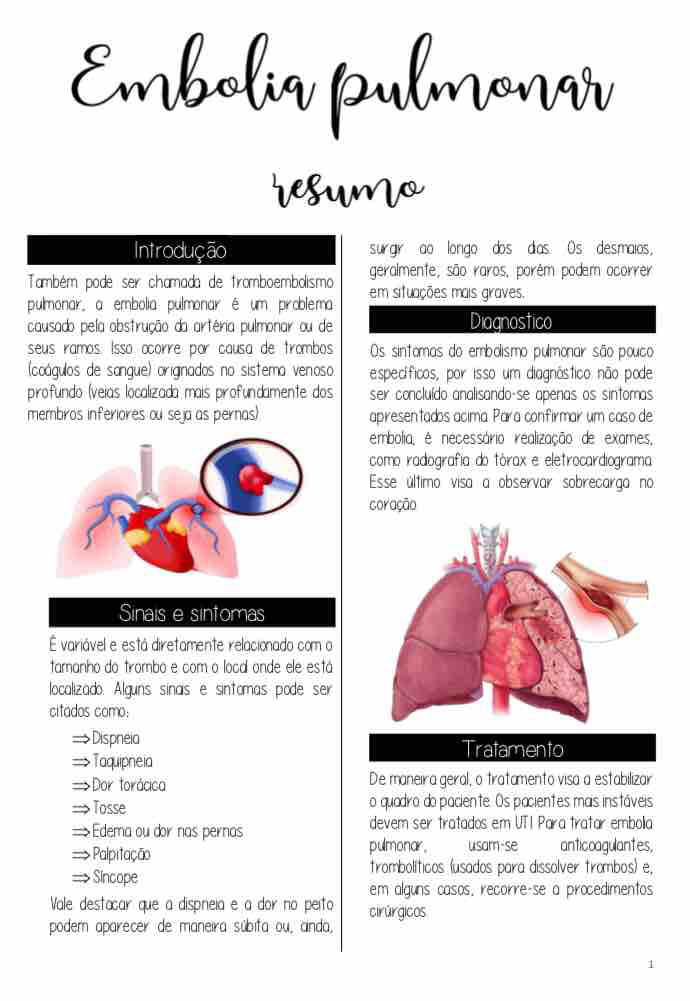 embolia pulmonar - Patologia Clínica