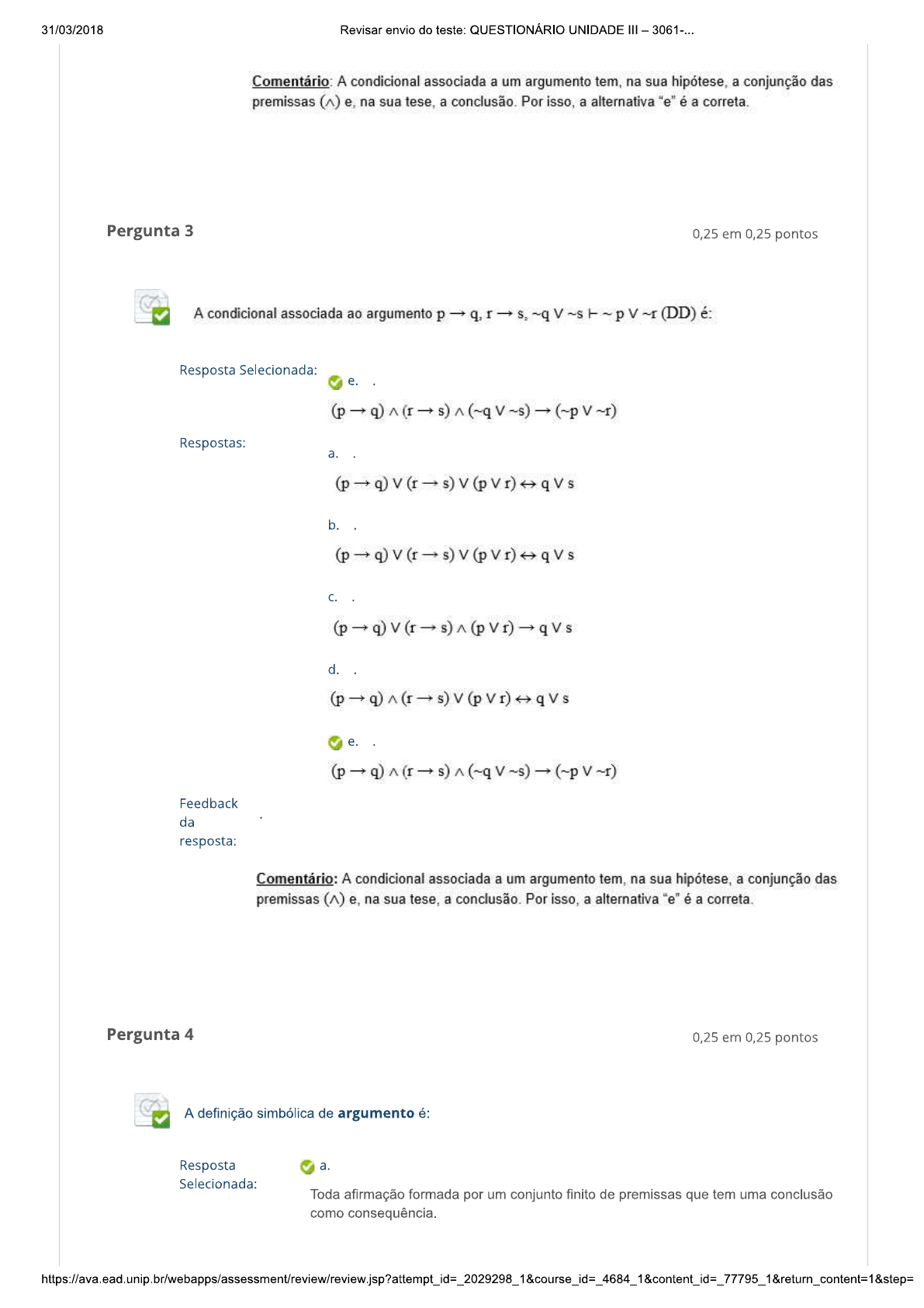 Questionario unidade 3 logica Unip - Lógica I Questionario unidade 3 logica Unip - Lógica I