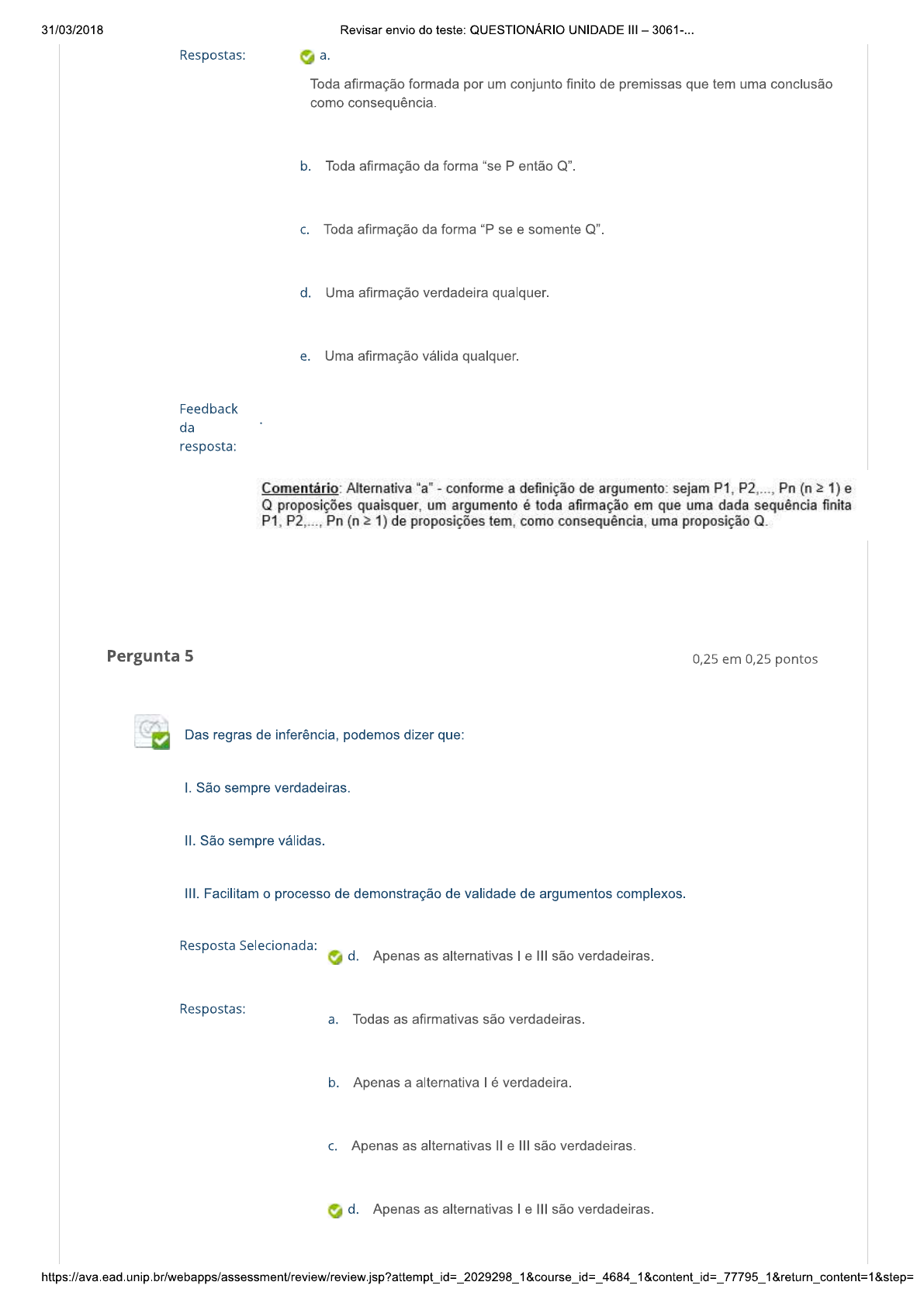 Questionario unidade 3 logica Unip - Lógica I Questionario unidade 3 logica Unip - Lógica I