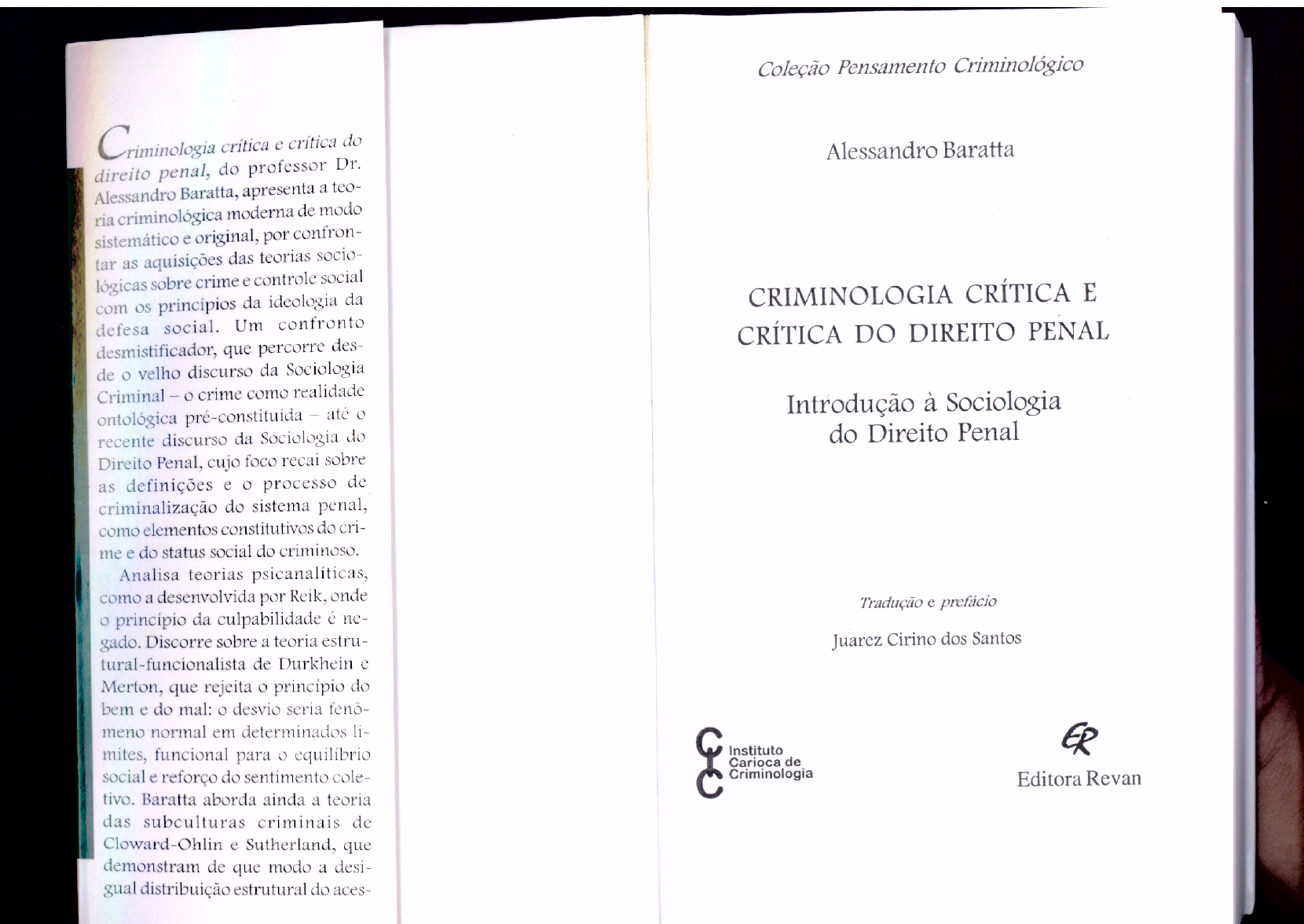 Criminologia crítica e crítica do direito penal introdução à sociologia ...