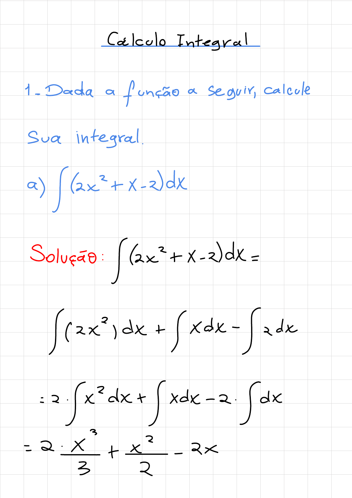 Cálculo Integral - Calcule a integral da função a seguir f(x) 2xx-2 ...