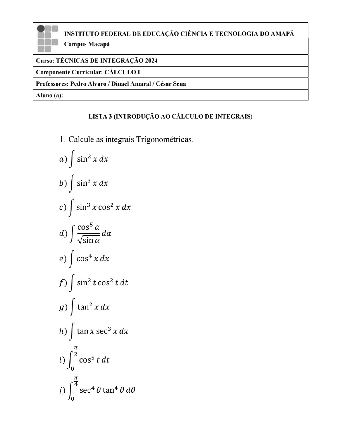Formulas De Integracao Trigonometricas Integrais Trigonométricas
