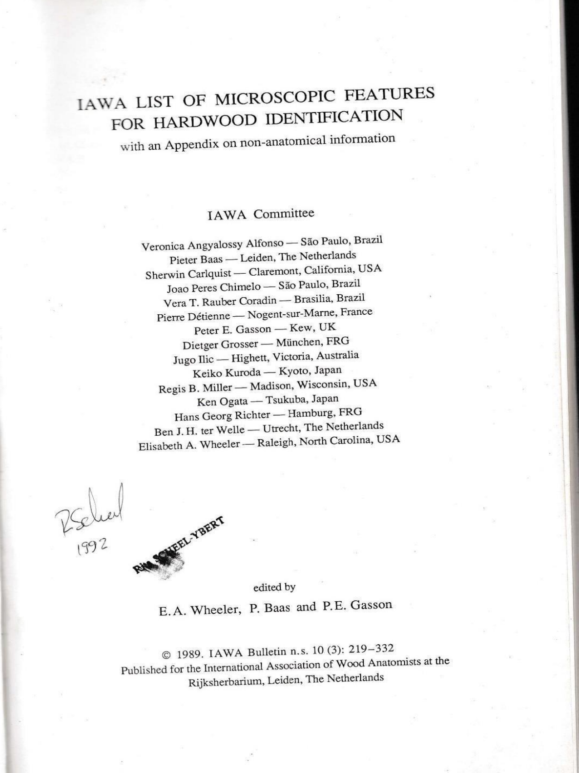 IAWA LIST Of microscopic features for hardwood identification ... IAWA LIST Of microscopic features for hardwood identification ...
