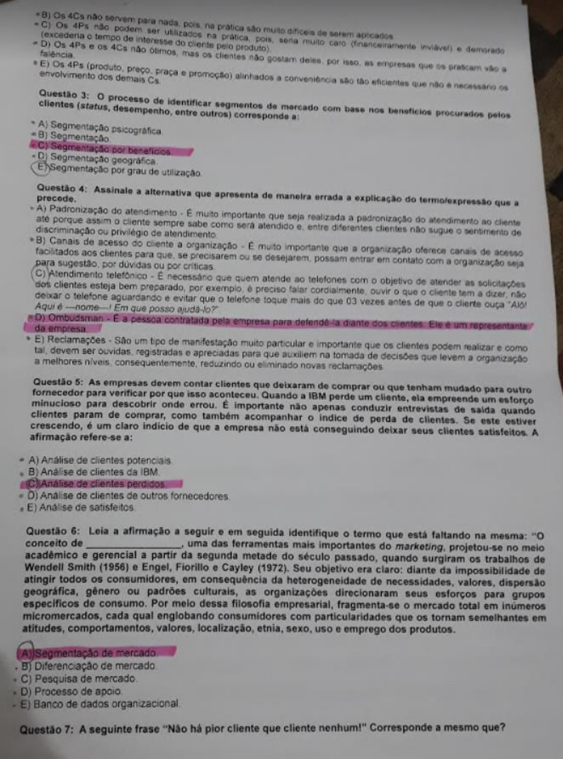 PROVA - ADMINISTRAÇÃO DO RELACIONAMENTO COM O CLIENTE - Administração PROVA - ADMINISTRAÇÃO DO RELACIONAMENTO COM O CLIENTE - Administração