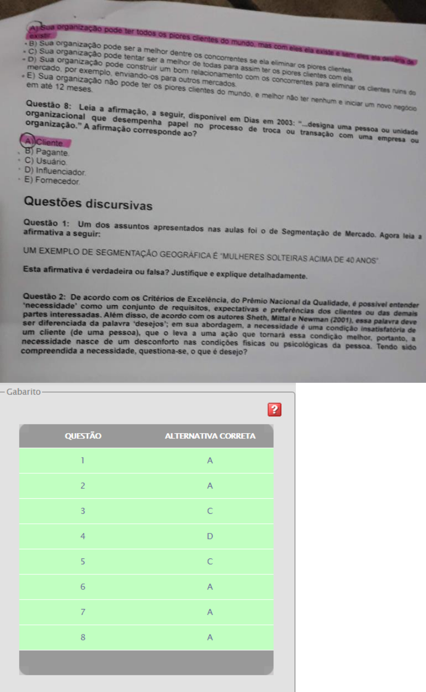 PROVA - ADMINISTRAÇÃO DO RELACIONAMENTO COM O CLIENTE - Administração PROVA - ADMINISTRAÇÃO DO RELACIONAMENTO COM O CLIENTE - Administração