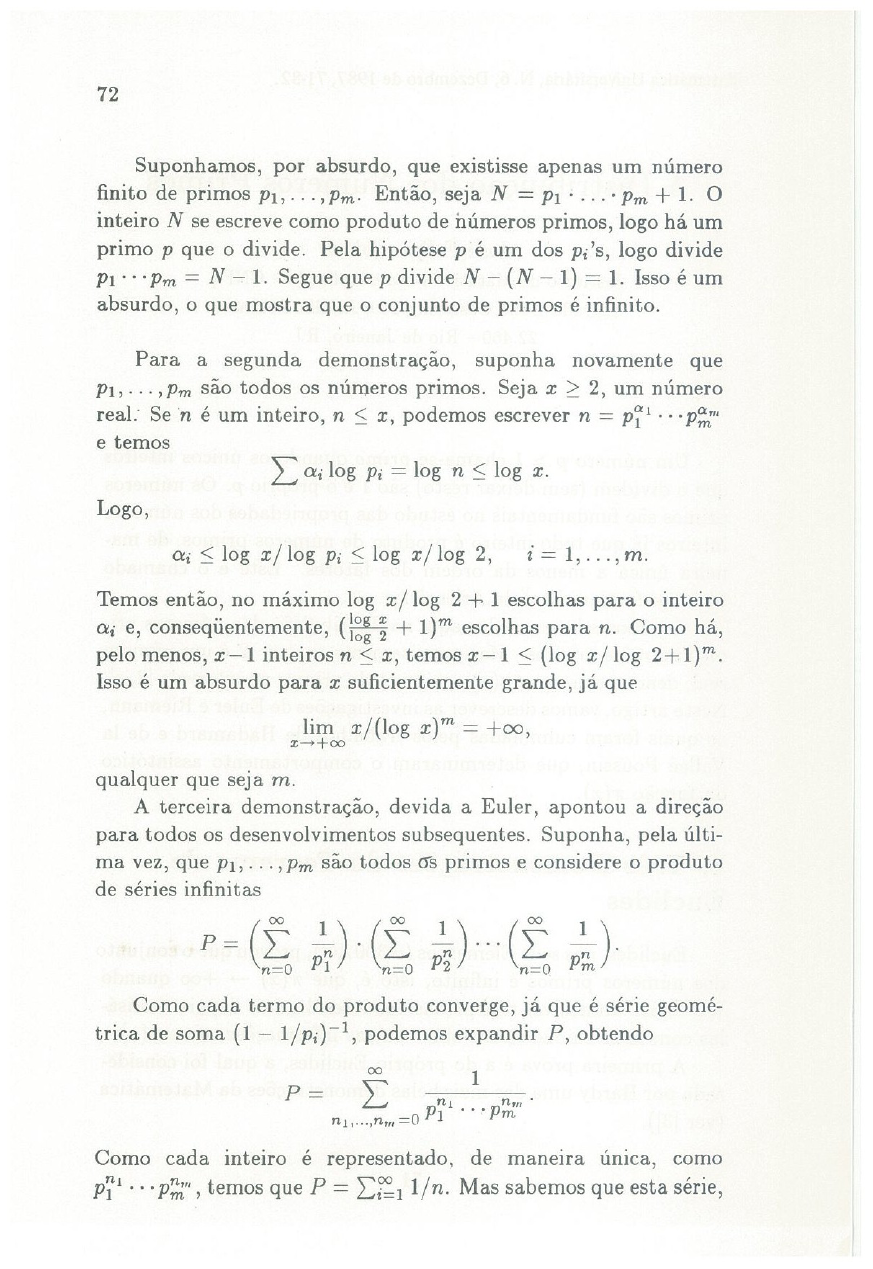 A Distribuição dos Numeros Primos - Jose Felipe Voloch - Matemática