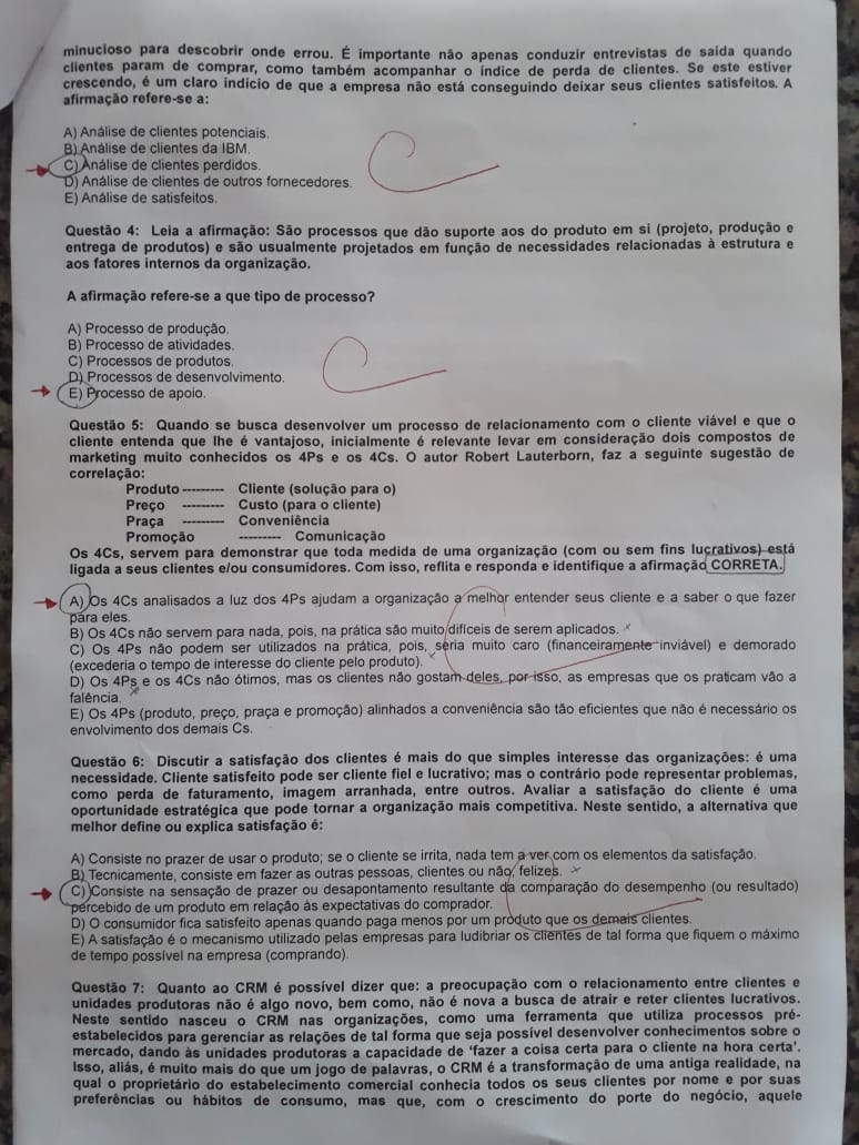 Prova corrigida de Administração do Relacionamento com o cliente ... Prova corrigida de Administração do Relacionamento com o cliente ...