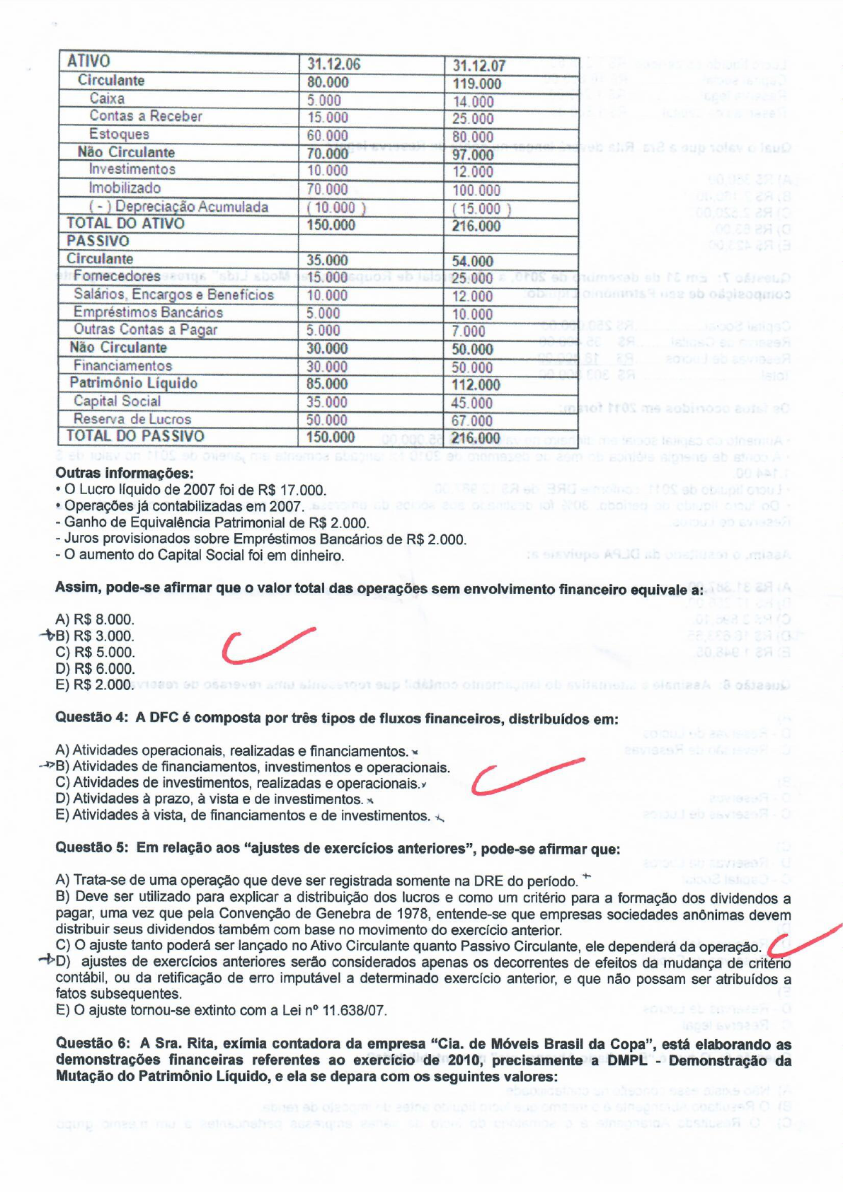 Prova Estrutura Das DemonstraÇÕes ContÁbeis Estrutura Das
