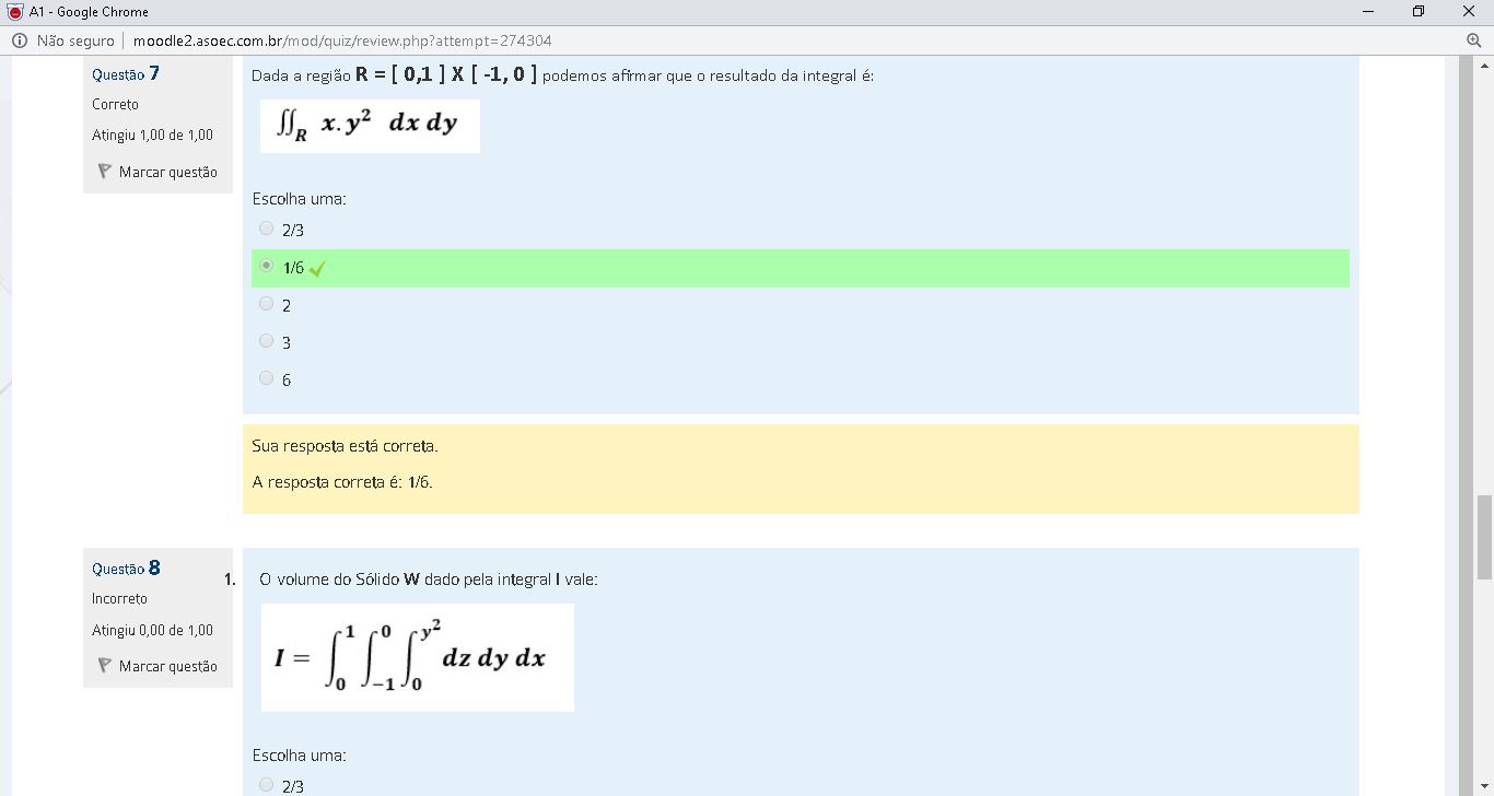 A1 Prova Cálculo diferencial e integral III - Universo Ead 2 - Cálculo III