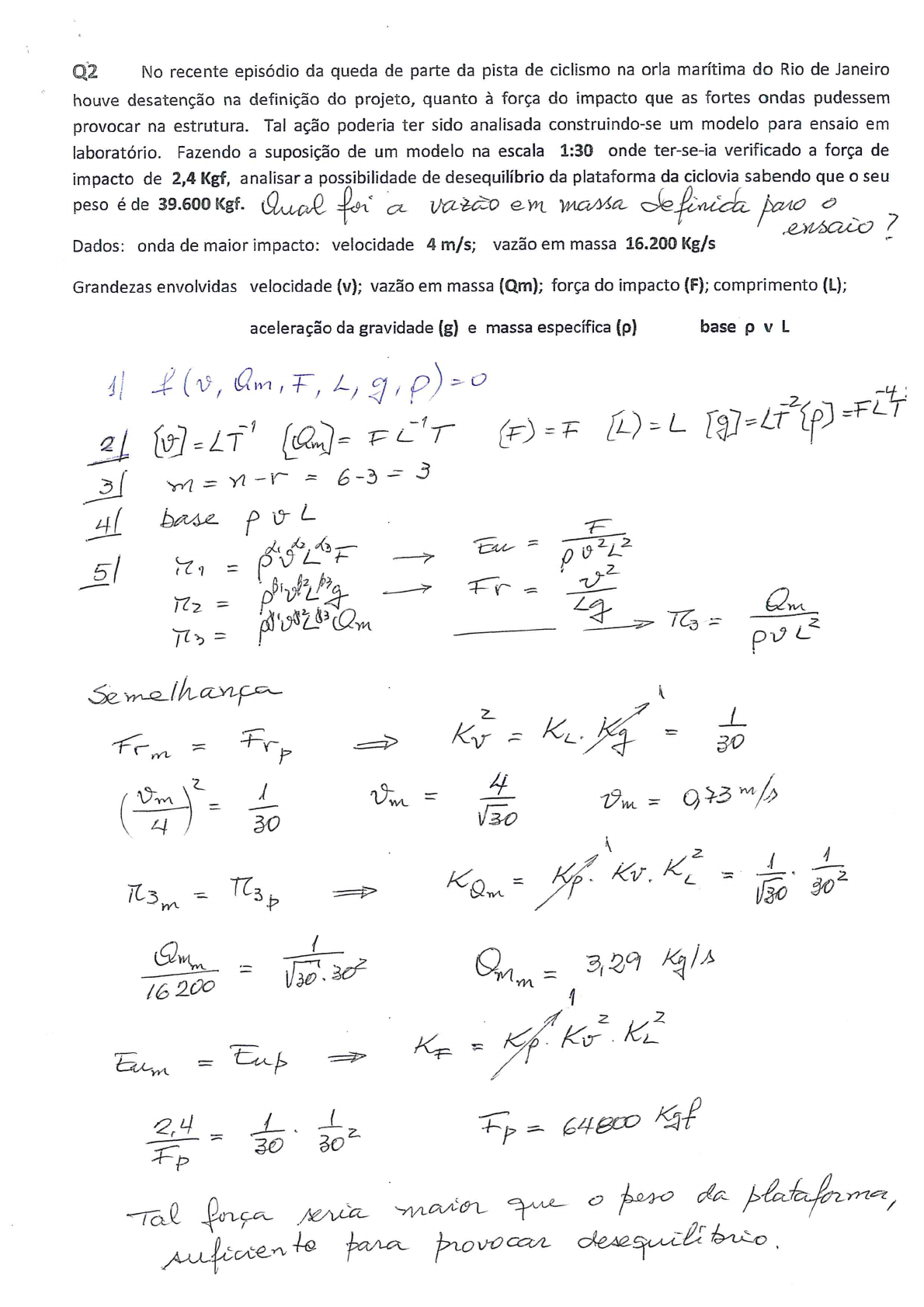 Prova MECFLU P2 1°16 - Mecânica dos Fluidos