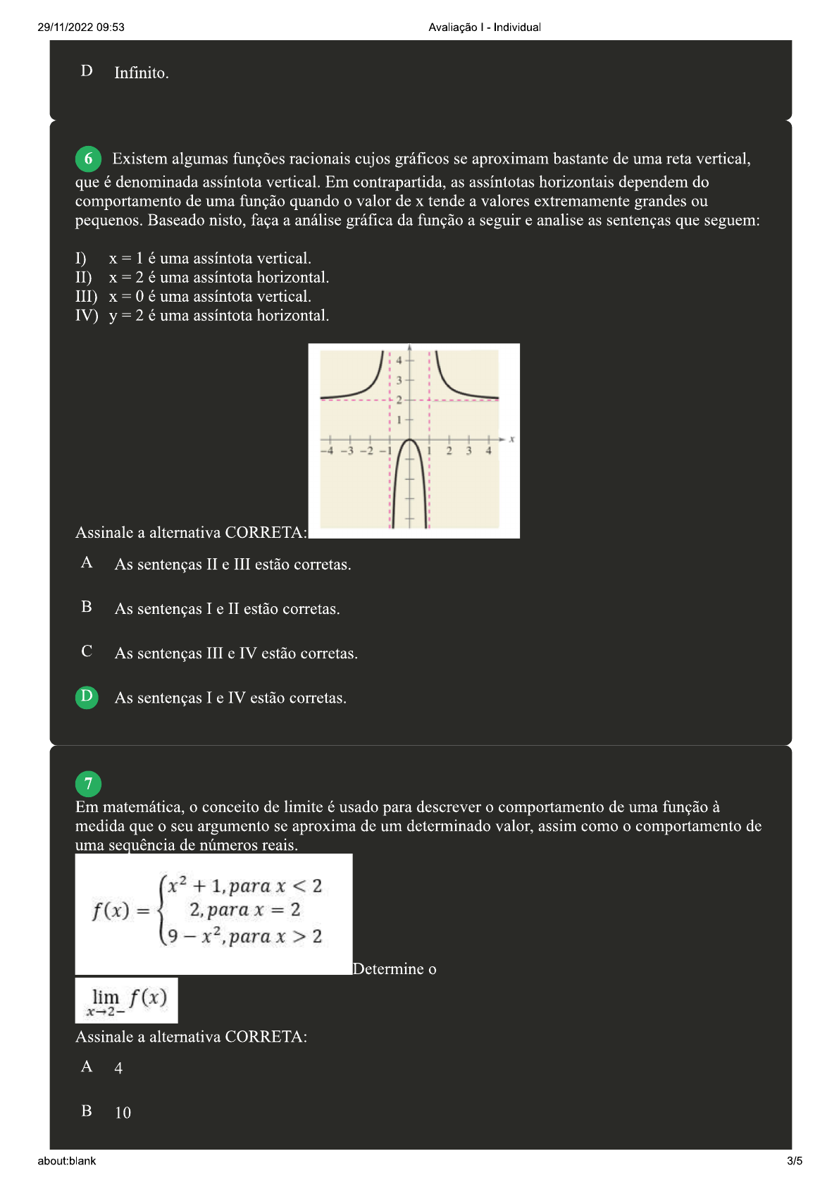 Avaliação I - Individual Calculo - Calculo Diferencial e Integrado