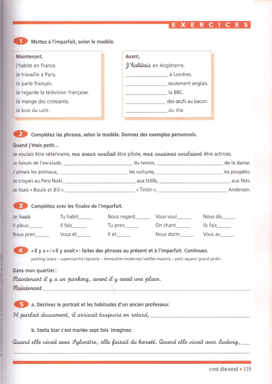 l'imparfait 120 - exercício de francês - Francês I