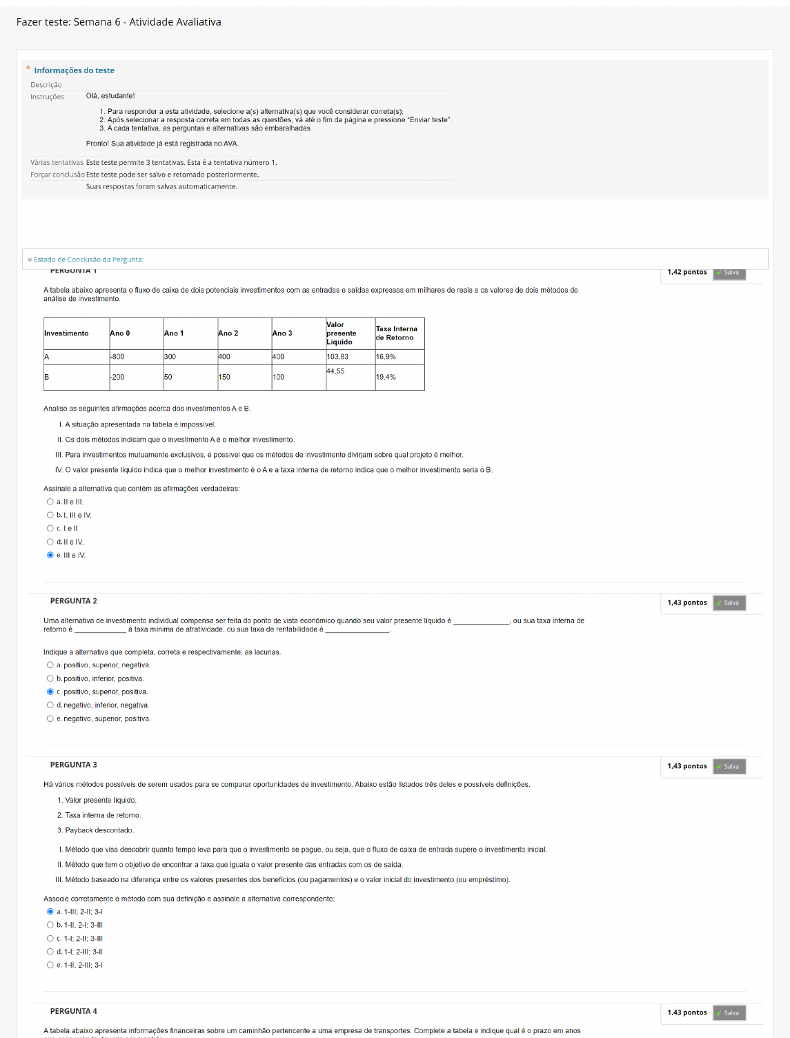Matemática Financeira - Atividade Avaliativa - Semana 6 - Matemática Financeira