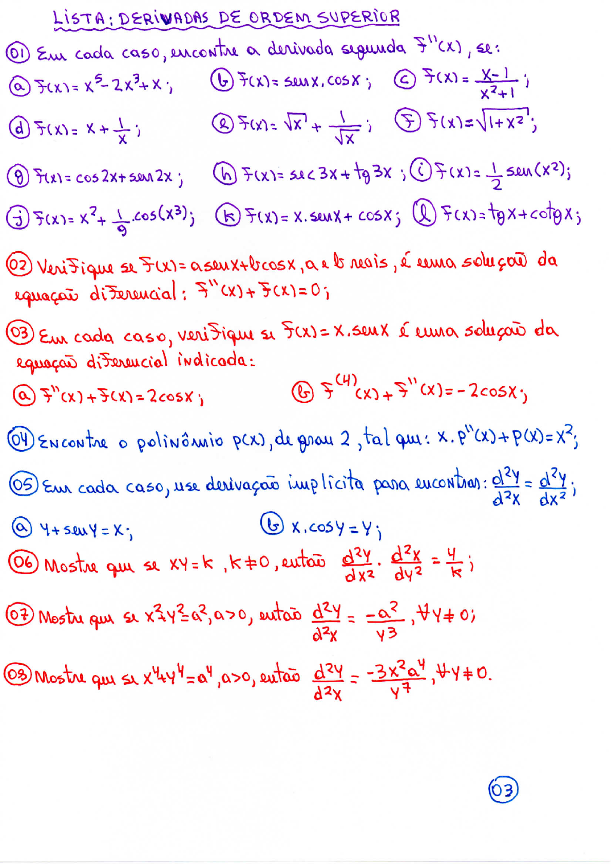 Derivadas De Ordem Superior Cálculo I