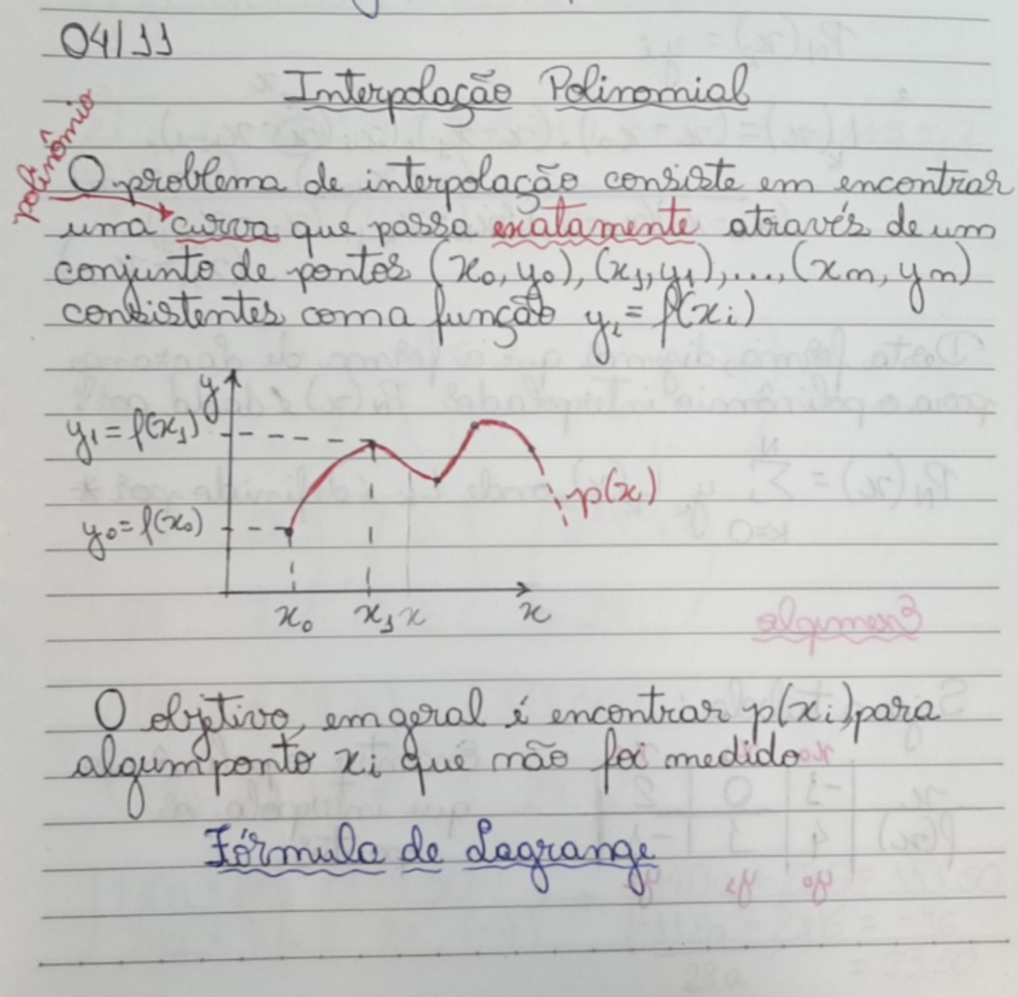 Interpolação polinomial - fórmula de Lagrange - Cálculo Numérico