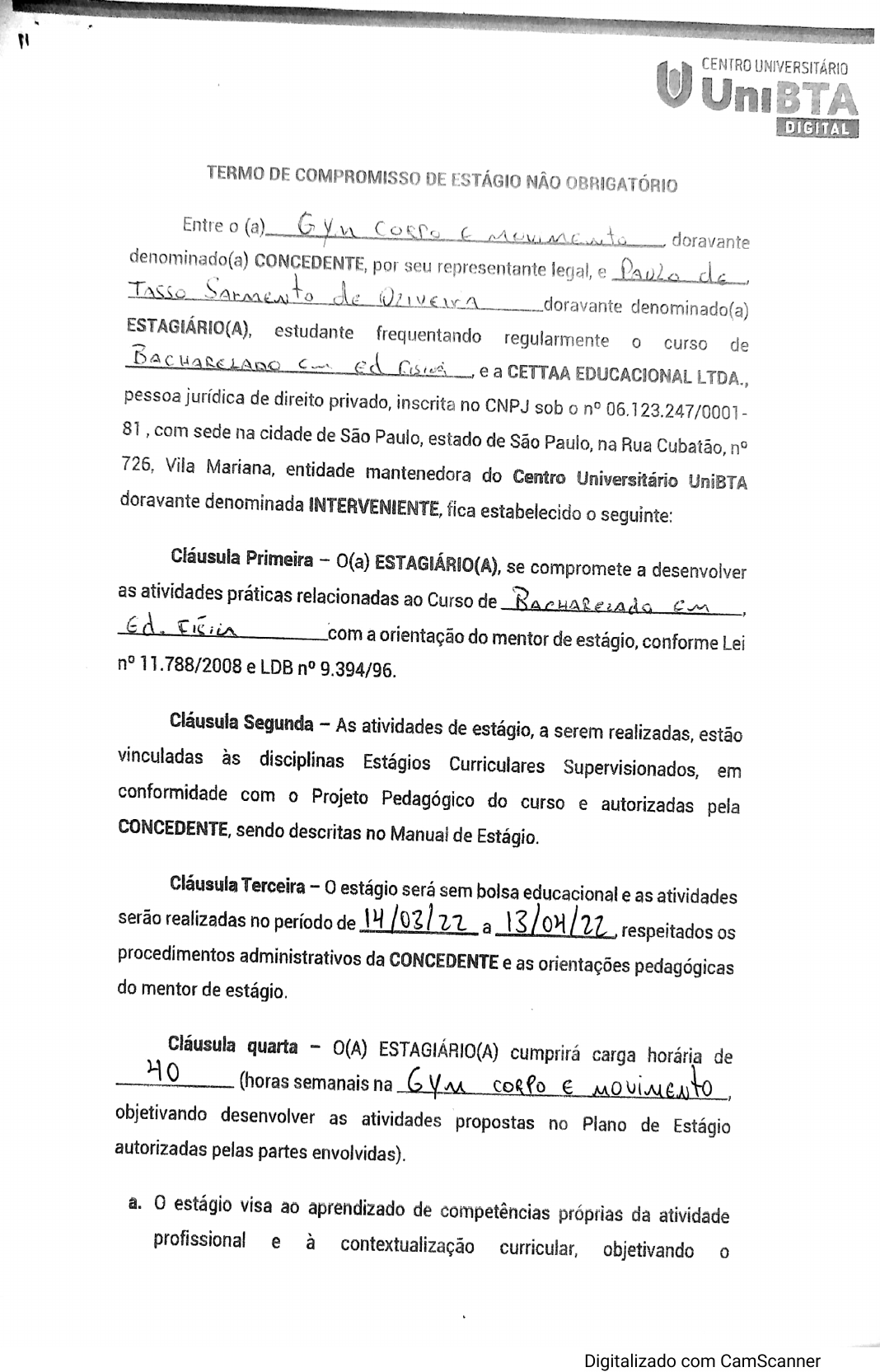 Termo De Compromisso De Estágio Preenchido - RETOEDU