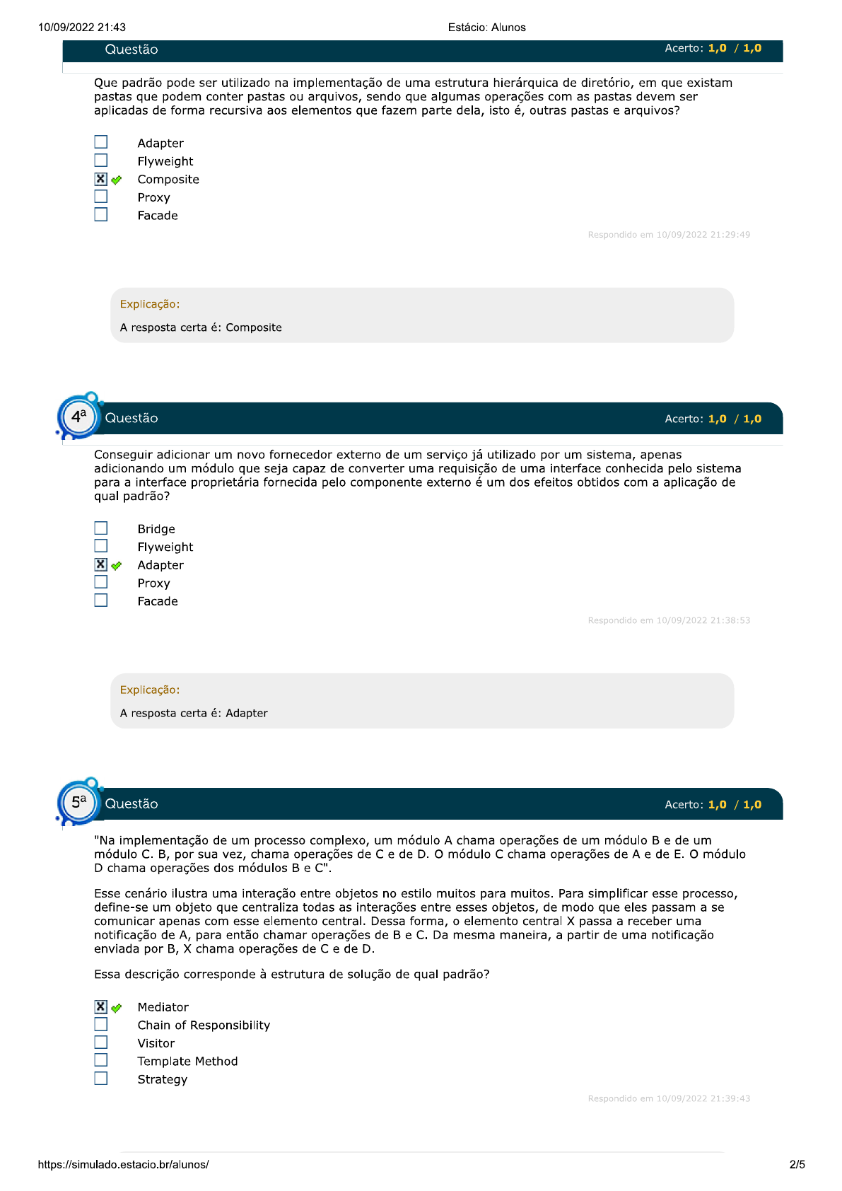 SIMULADO 2 - PADRÕES DE PROJETO DE SOFTWARE COM JAVA - Padrões de Projeto de Software