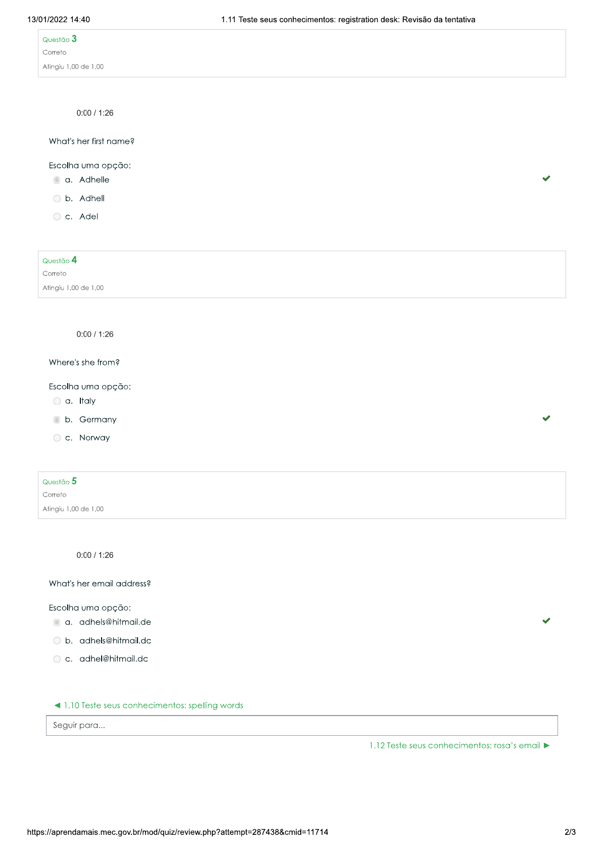 Inglês 1 - Turma 2022A at5 - Português/inglês