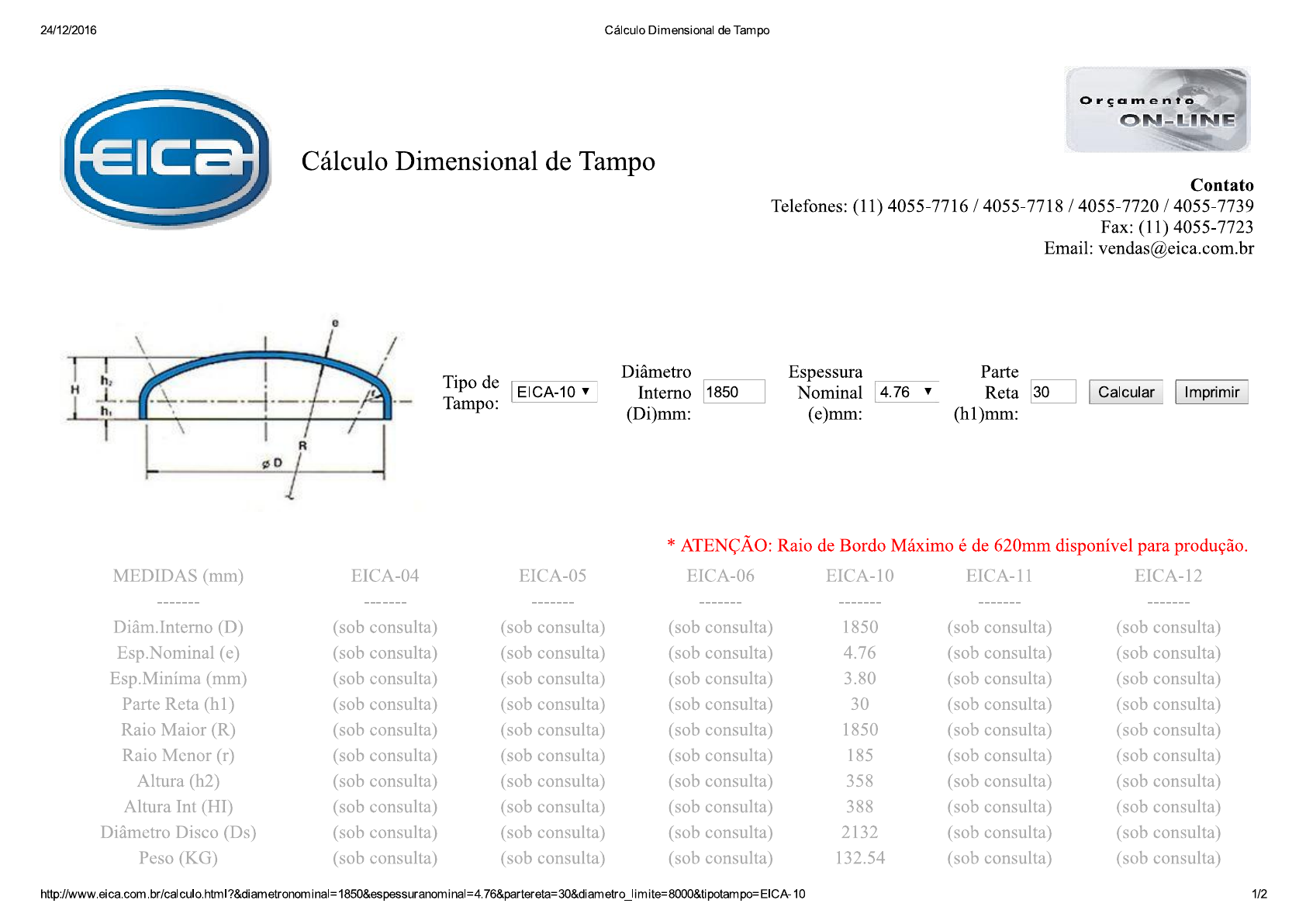 Cálculo Dimensional de Tampo Torisférico - Design