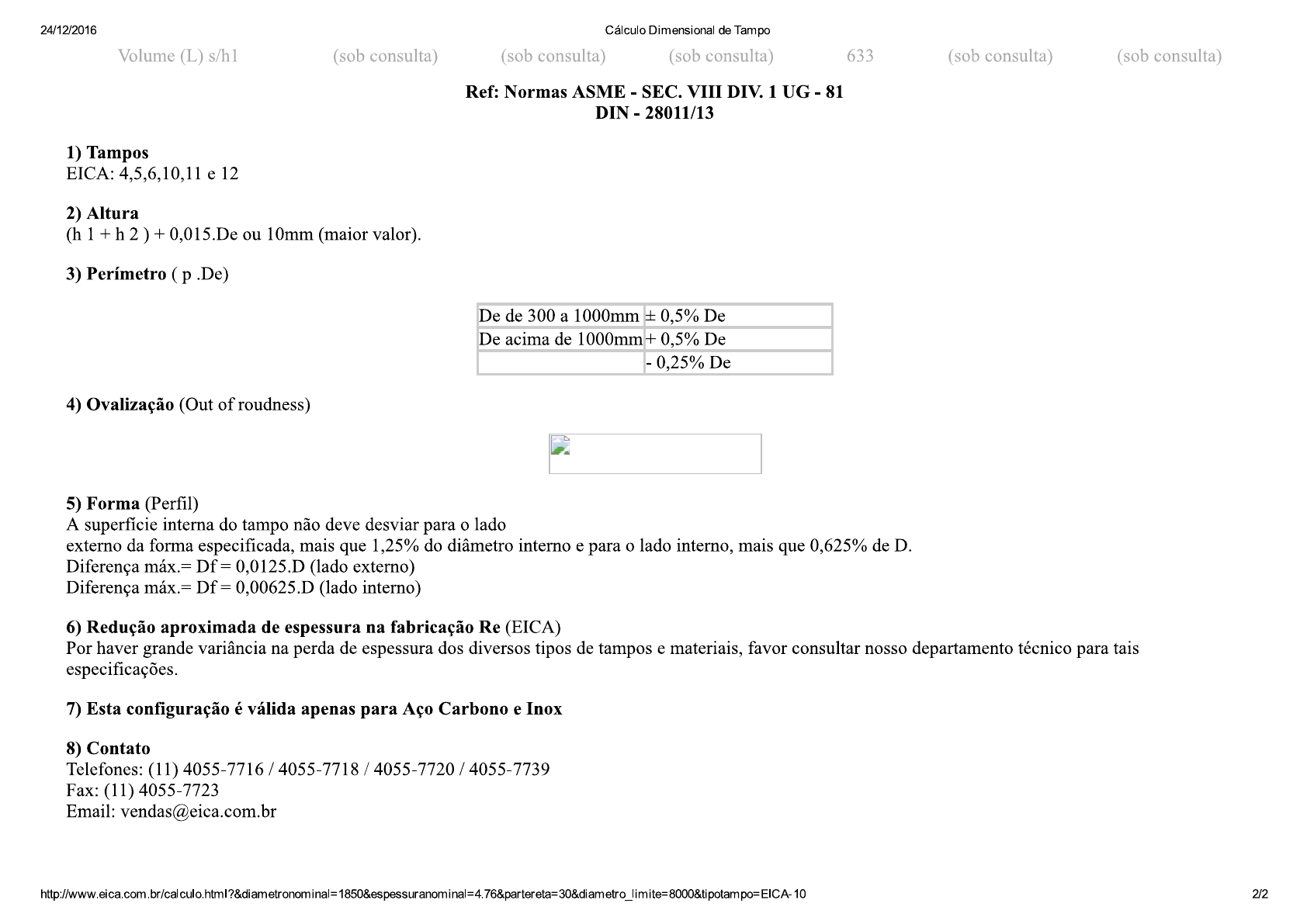 Cálculo Dimensional de Tampo Torisférico - Design