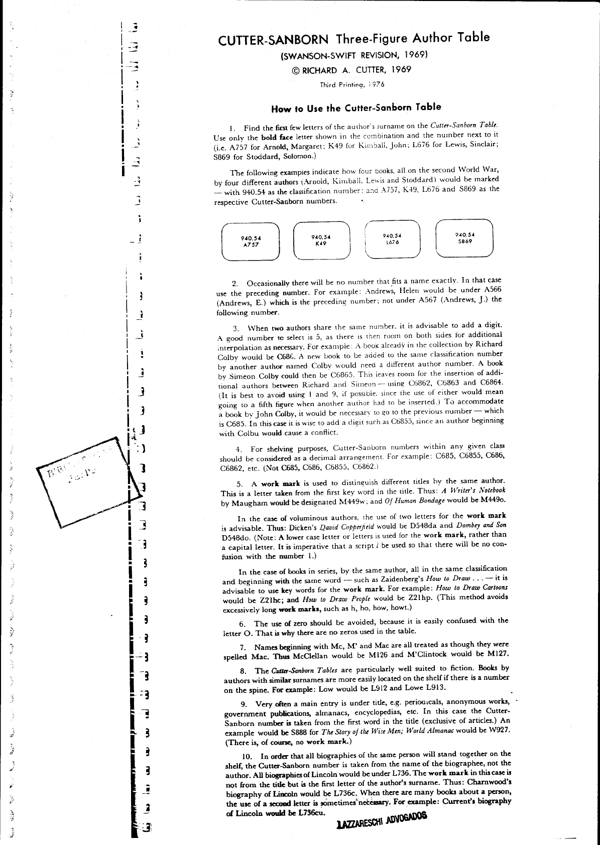 Tabela Cutter - Introdução A Biblioteconomia