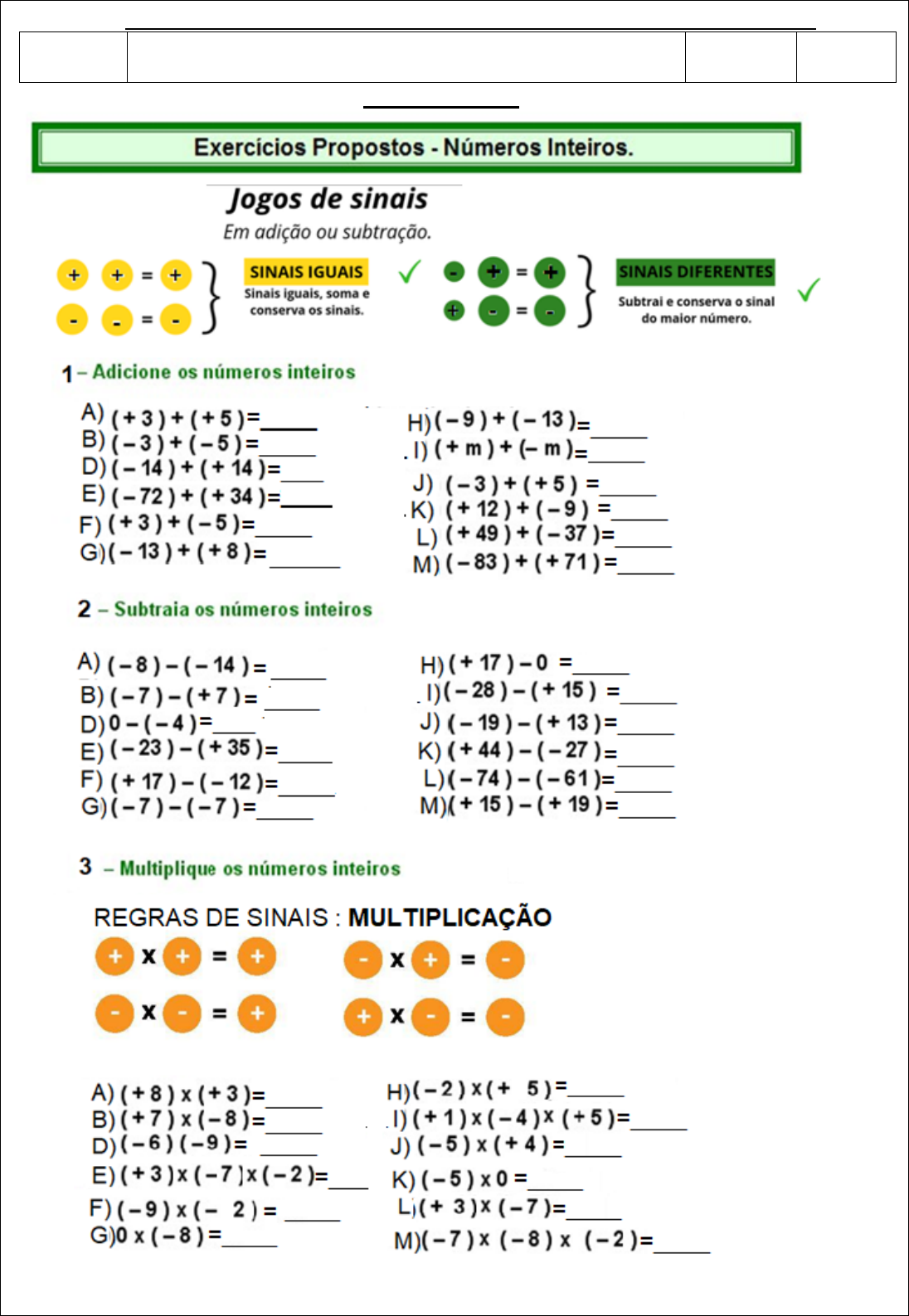 Quiz De Matemática Sobre Números Inteiros Para 6° E 7° Ano