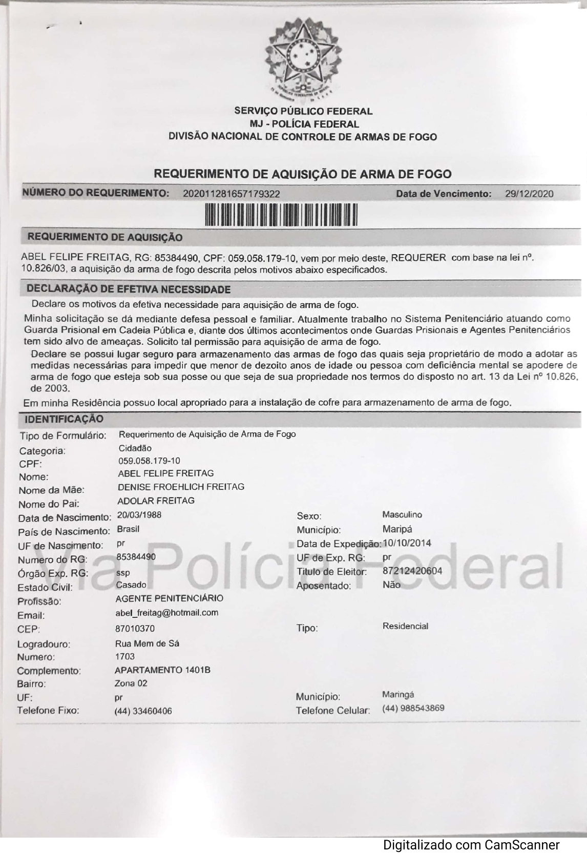 Requerimento SINARM - Documentos Especiais