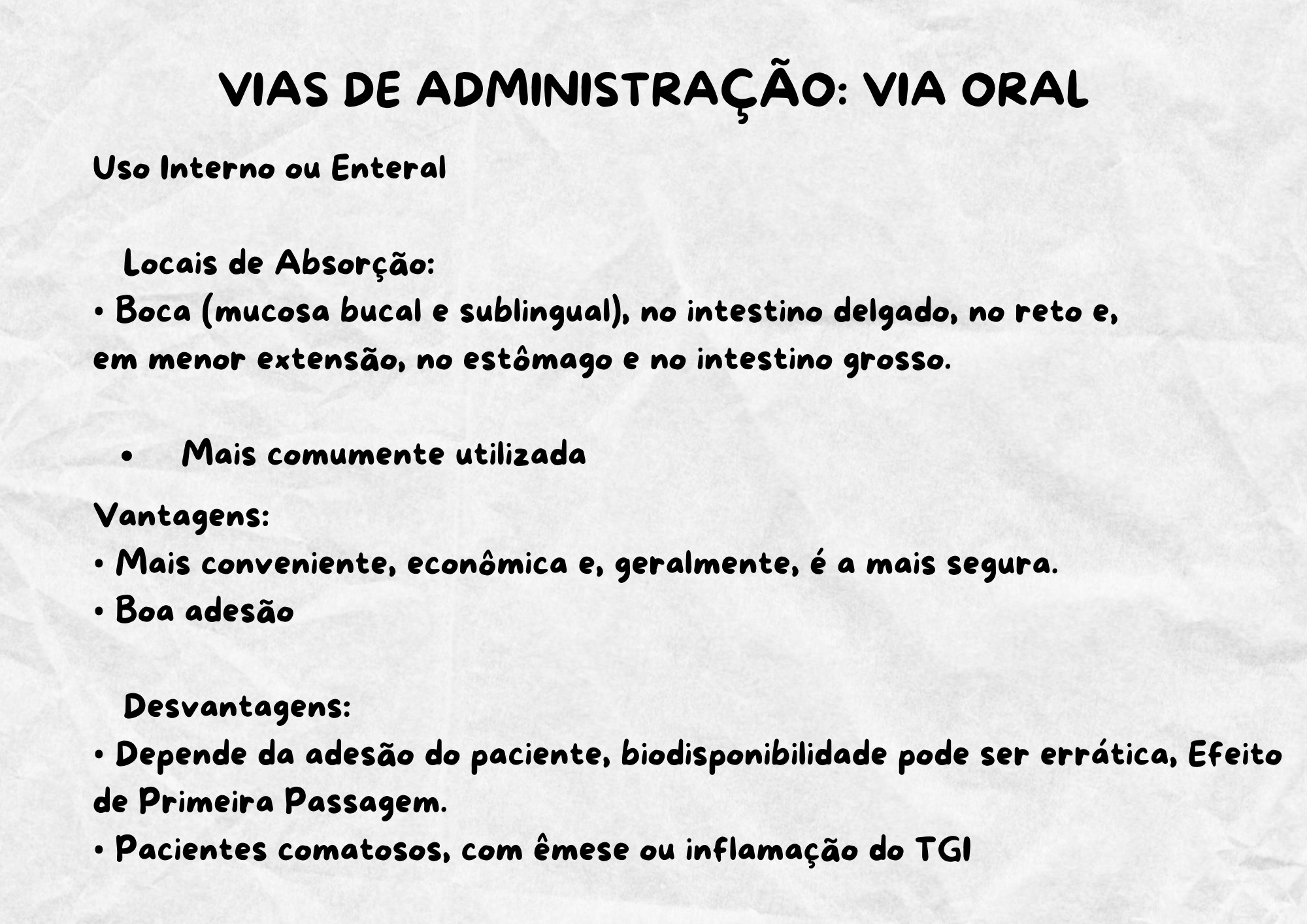 VIAS DE ADMINISTRAÇÃO VIA ORAL - Farmacologia I
