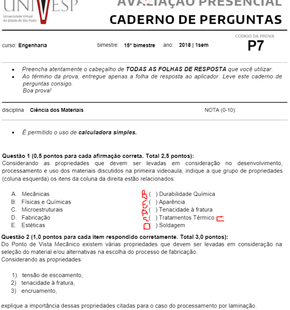Prova Cie Mat 2018 P007 - Ciência dos Materiais