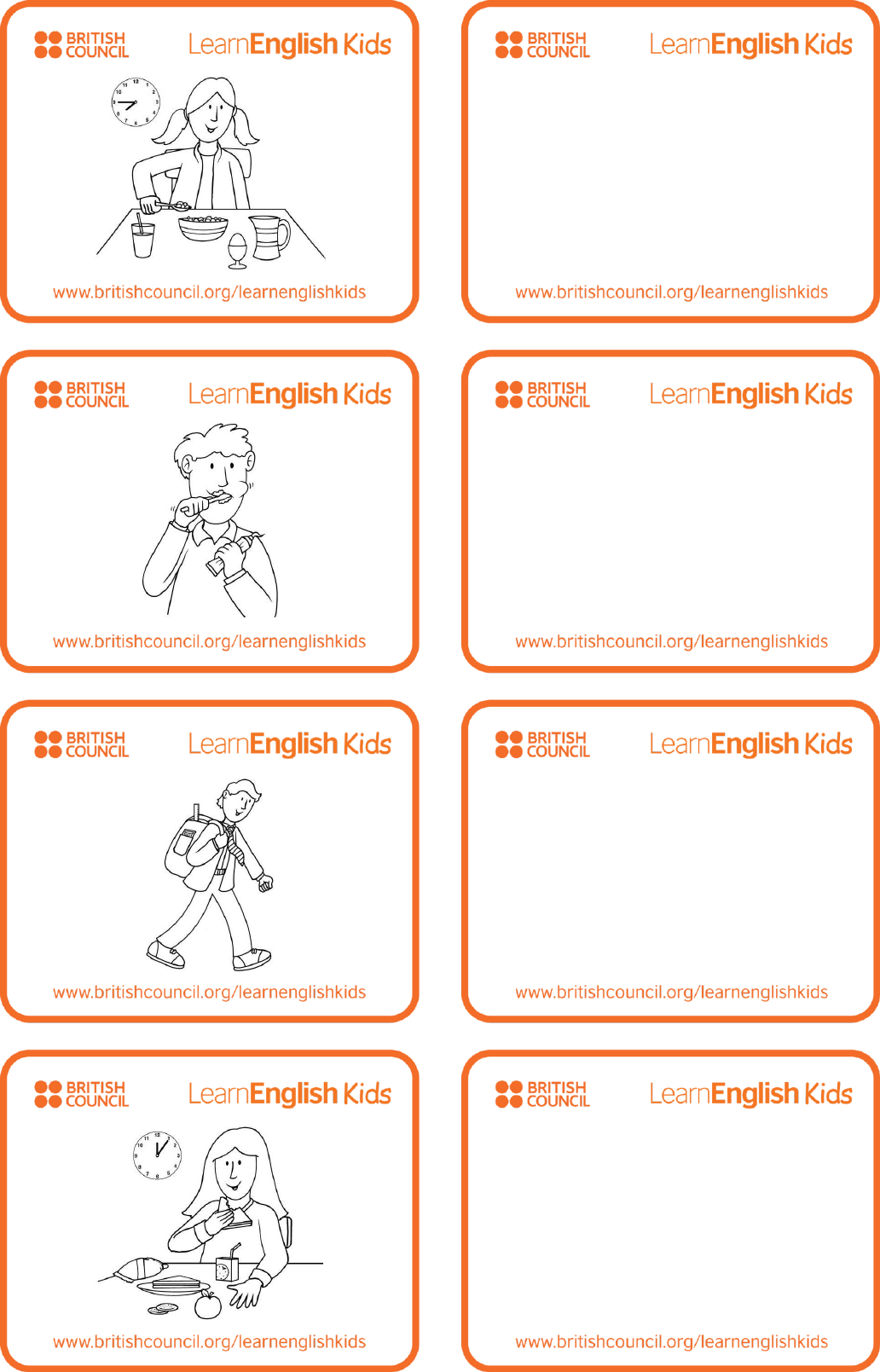 DAILY ROUTINES FLASHCARDS TO COLOUR - ACTIVITY - Inglês Básico