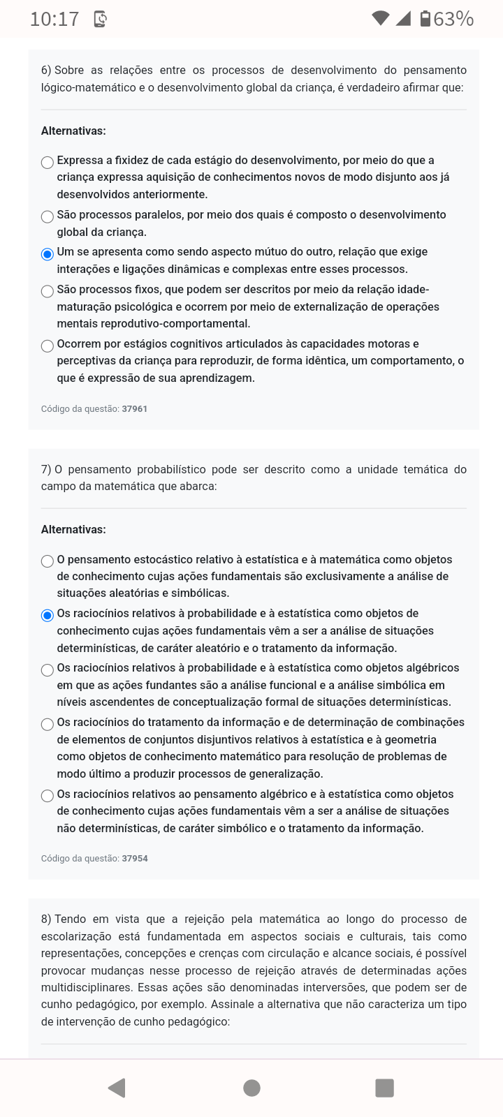 Avaliação Unopar Fundamentos Teóricos Do Pensamento Matemático