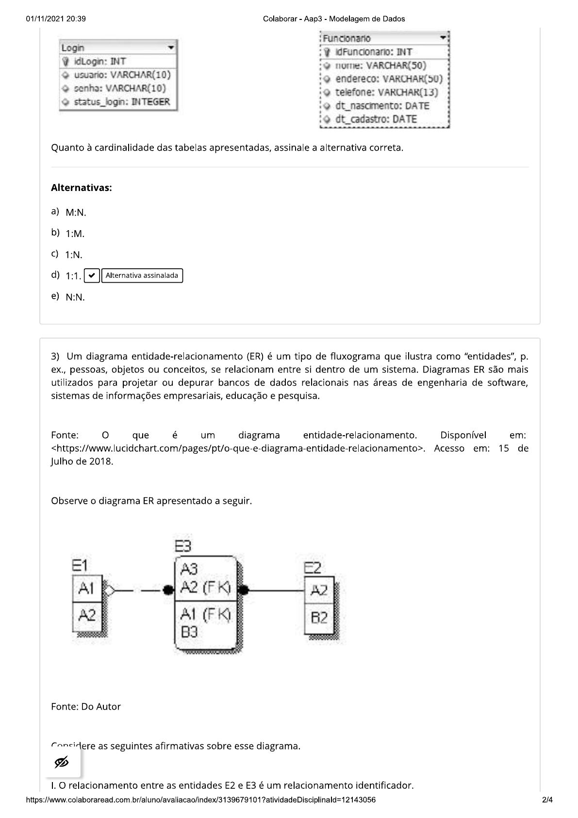 aap3 modelagem de dados - Análise e Desenvolvimento de Sistemas
