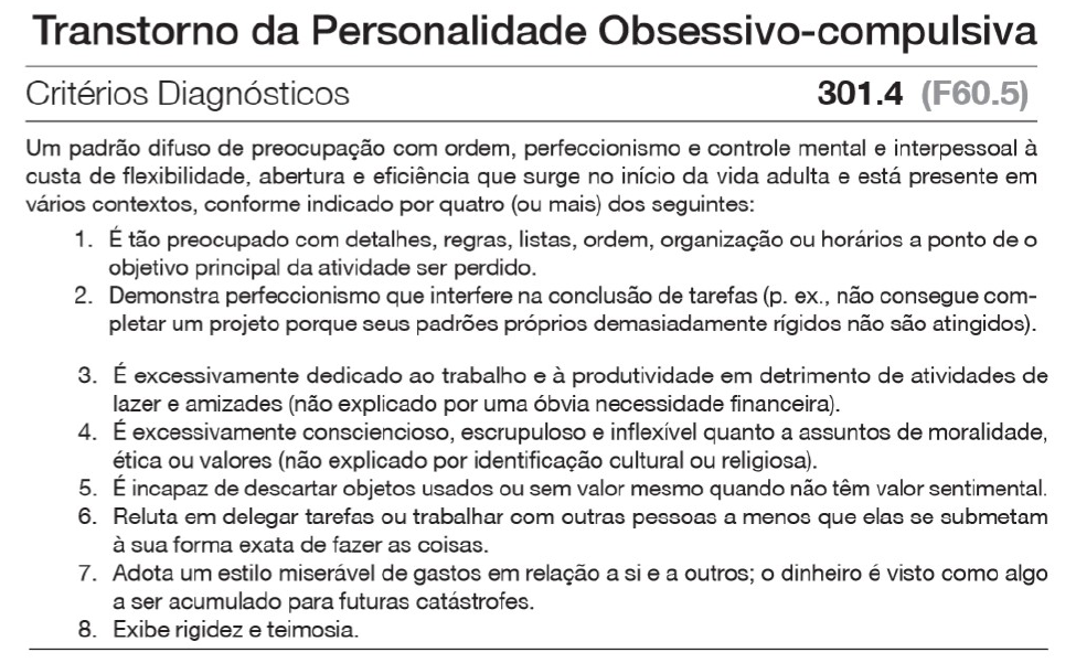 Transtornos de personalidade - Grupo C: Evitativa; Dependente e Obsessivo-Compulsiva ...