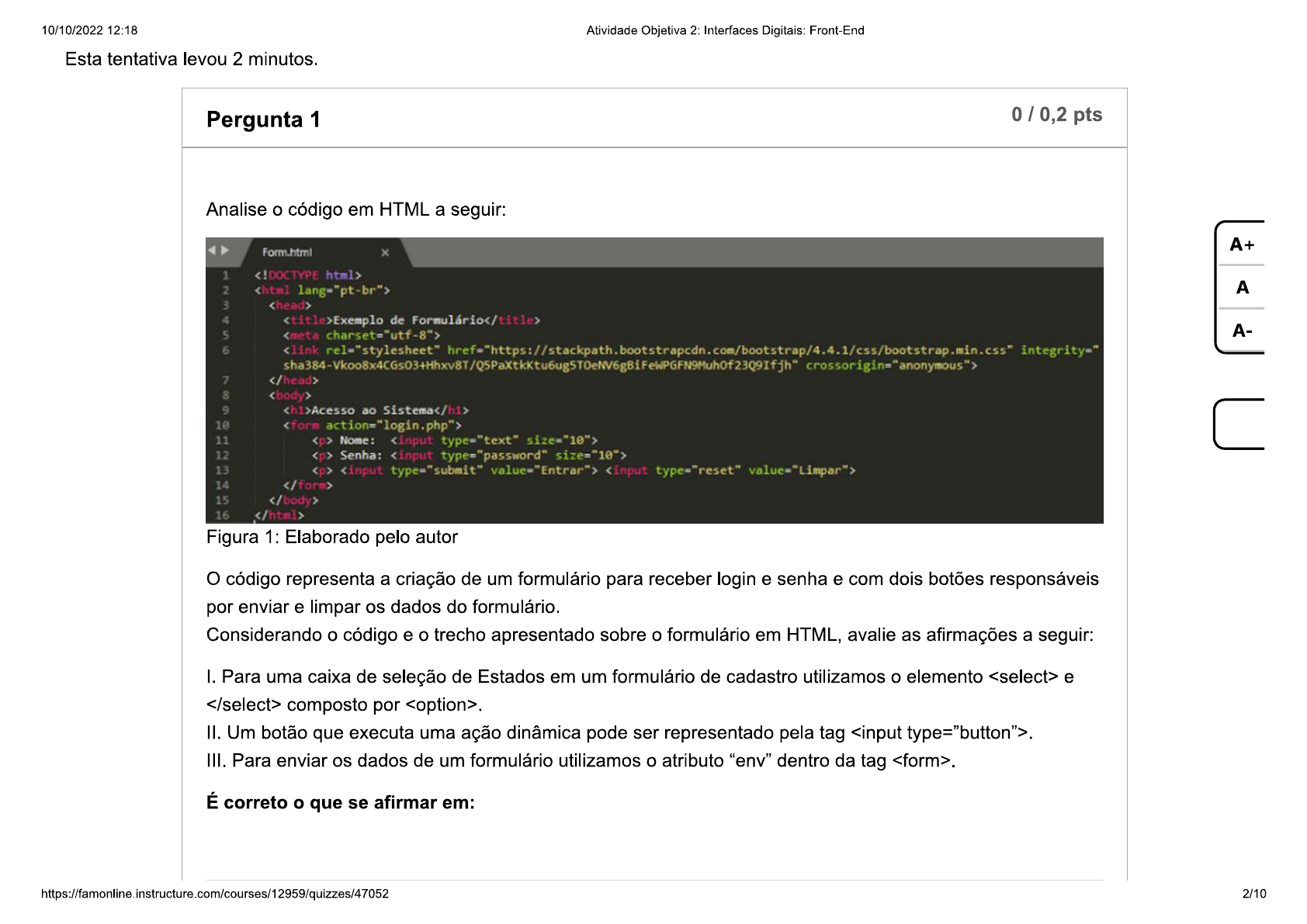 Interfaces Digitais Front-End - S20211 119QuestionáriosAtividade ...