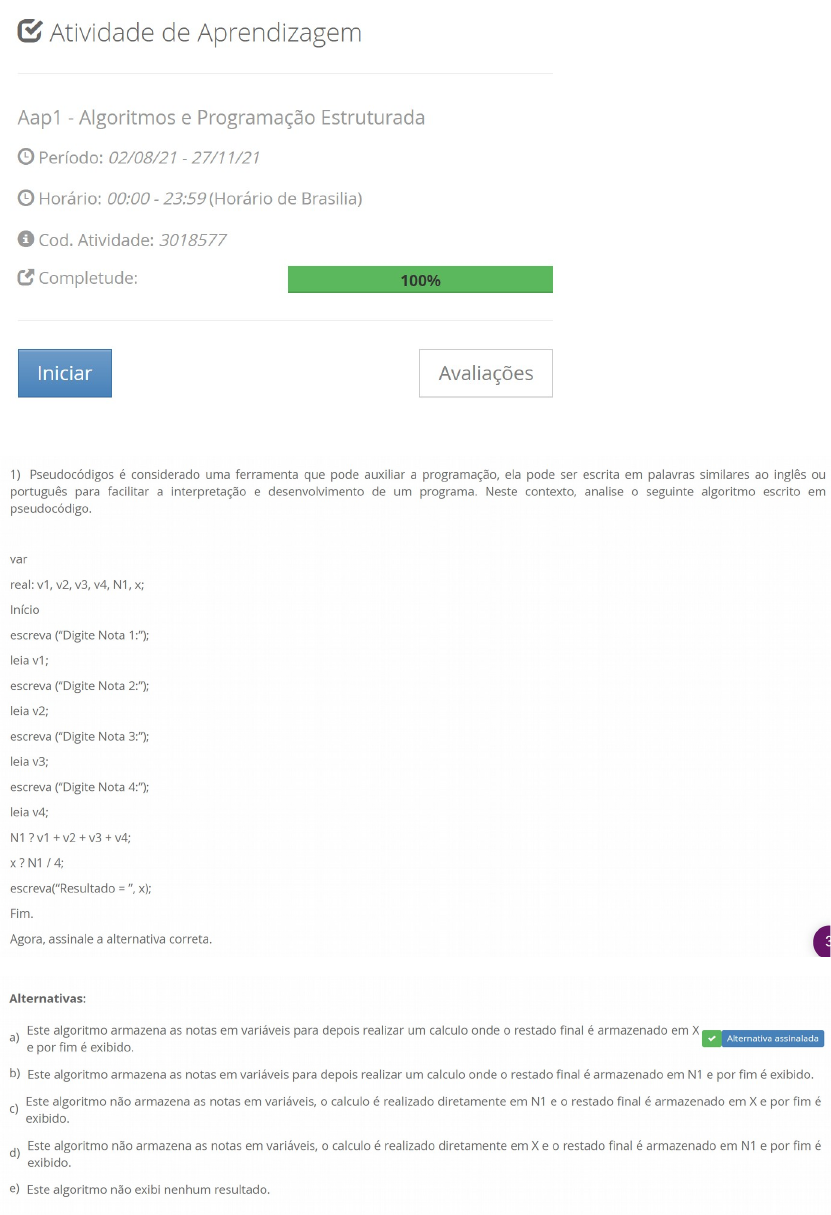 Aap1 Algoritmos E Programação Estruturada Algoritmos E Programação