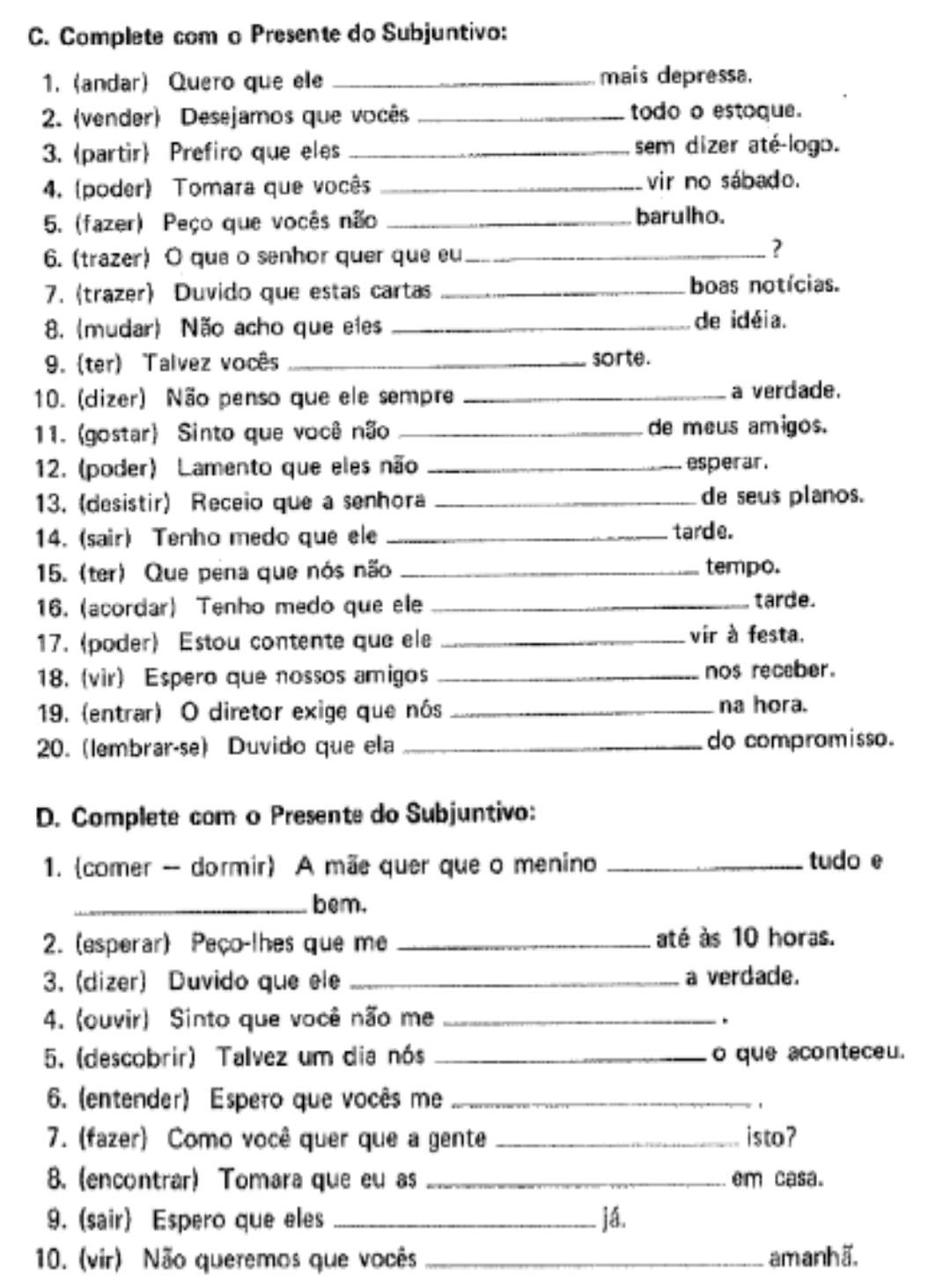 exercicios do presente do subjuntivo - Português